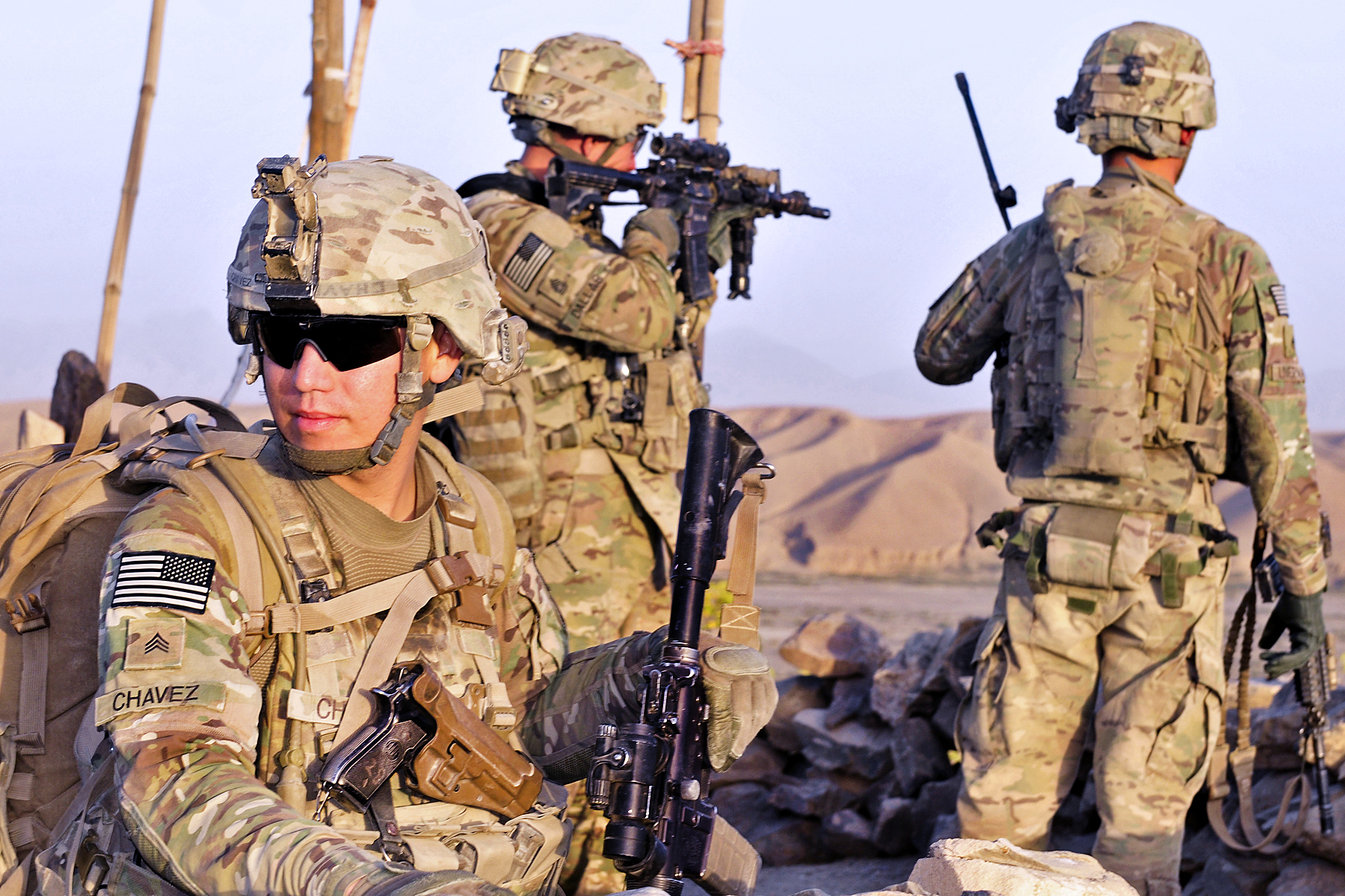 U.S. Army Sgt. Luziano Chavez holds an overwatch position during ...