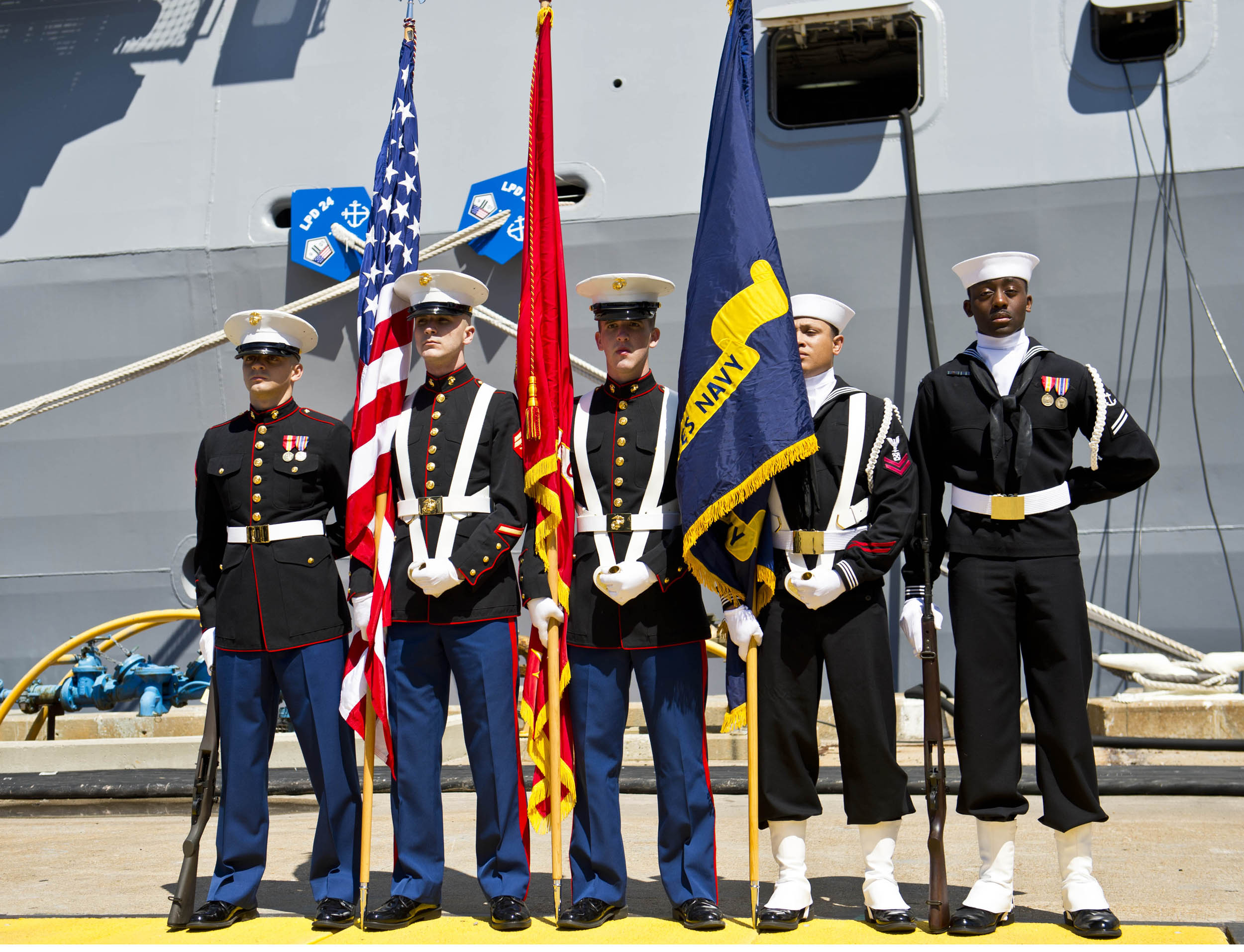 Members the color guard assigned to the newly commissioned amphibious ...