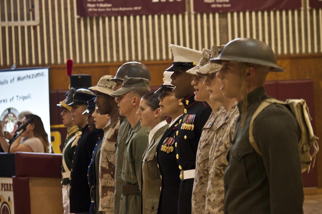 Marines display uniforms with pride for M. C. Perry youth