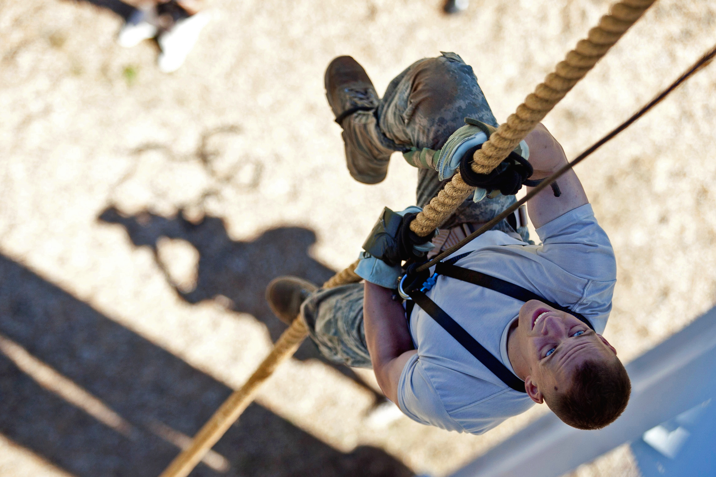 Army 1st Lt. Christopher N. Siok performs a Prusik rope challenge climb ...