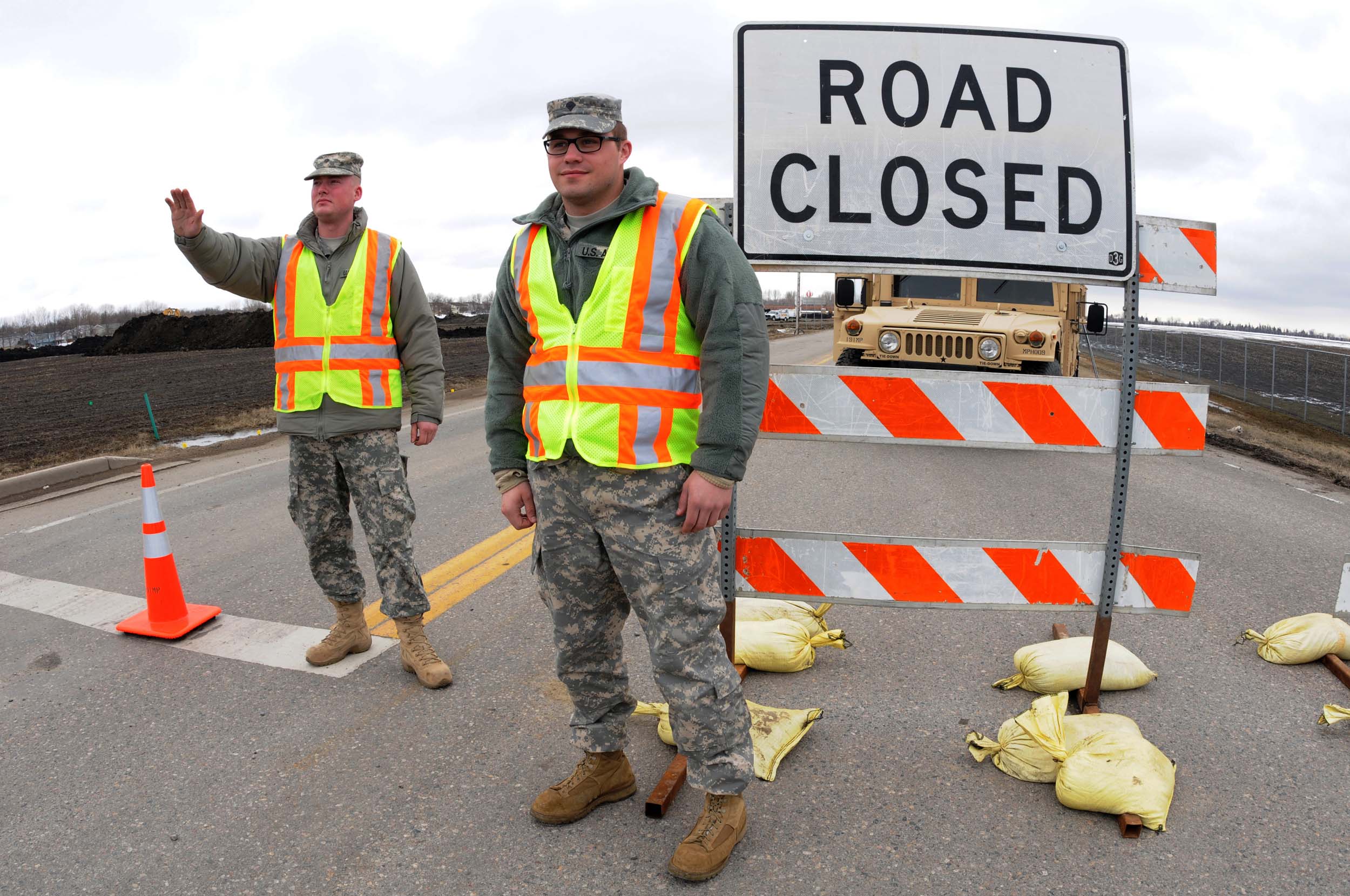 U.S. Army Spc. Bryan Sholts, left, and Spc. Alex Preszler man a traffic ...