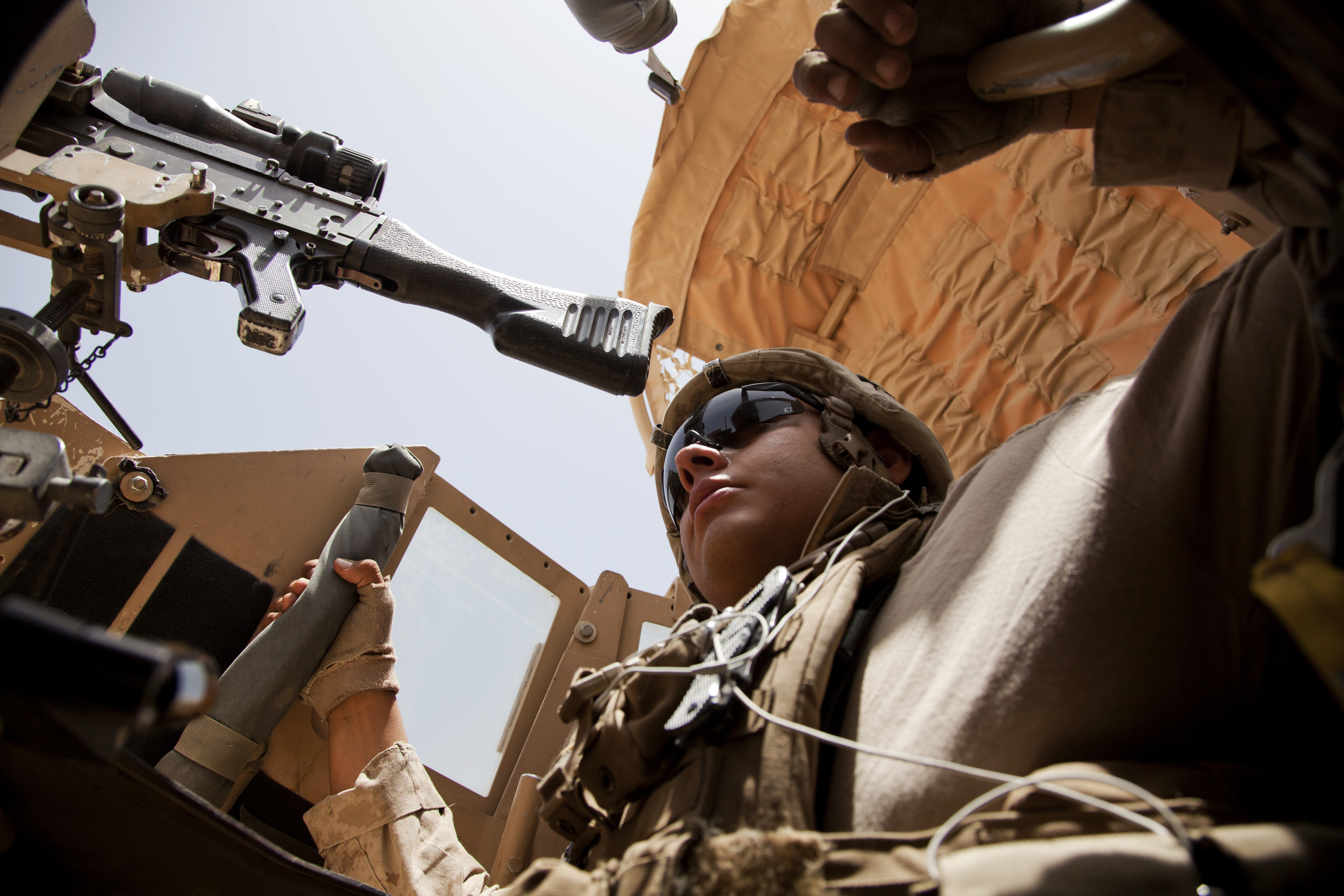 U S Marine Corps Jaime Gonzalez Provides Security From A Gunners