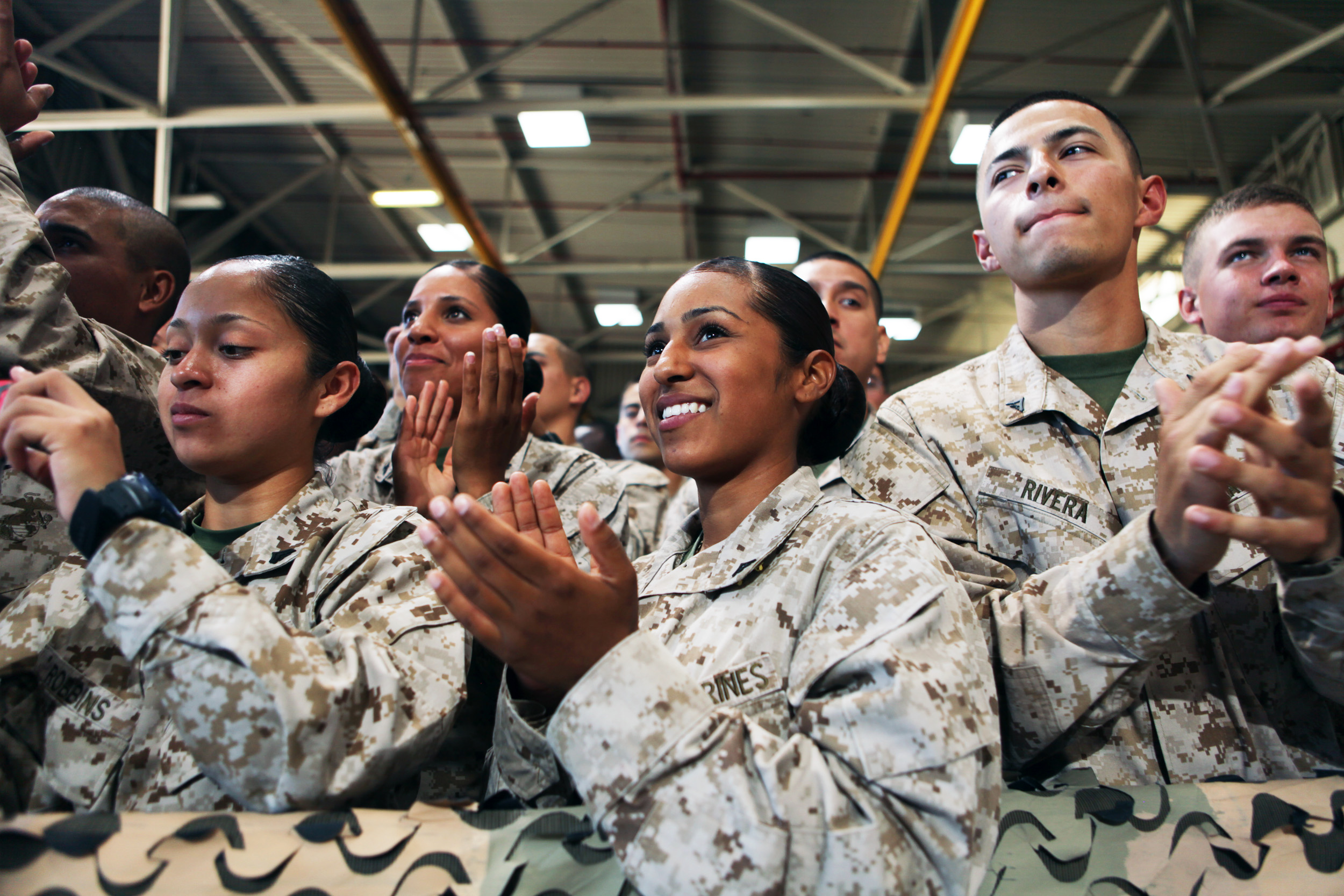 Marines Sailors And Families Applaud President Barack Obama During His