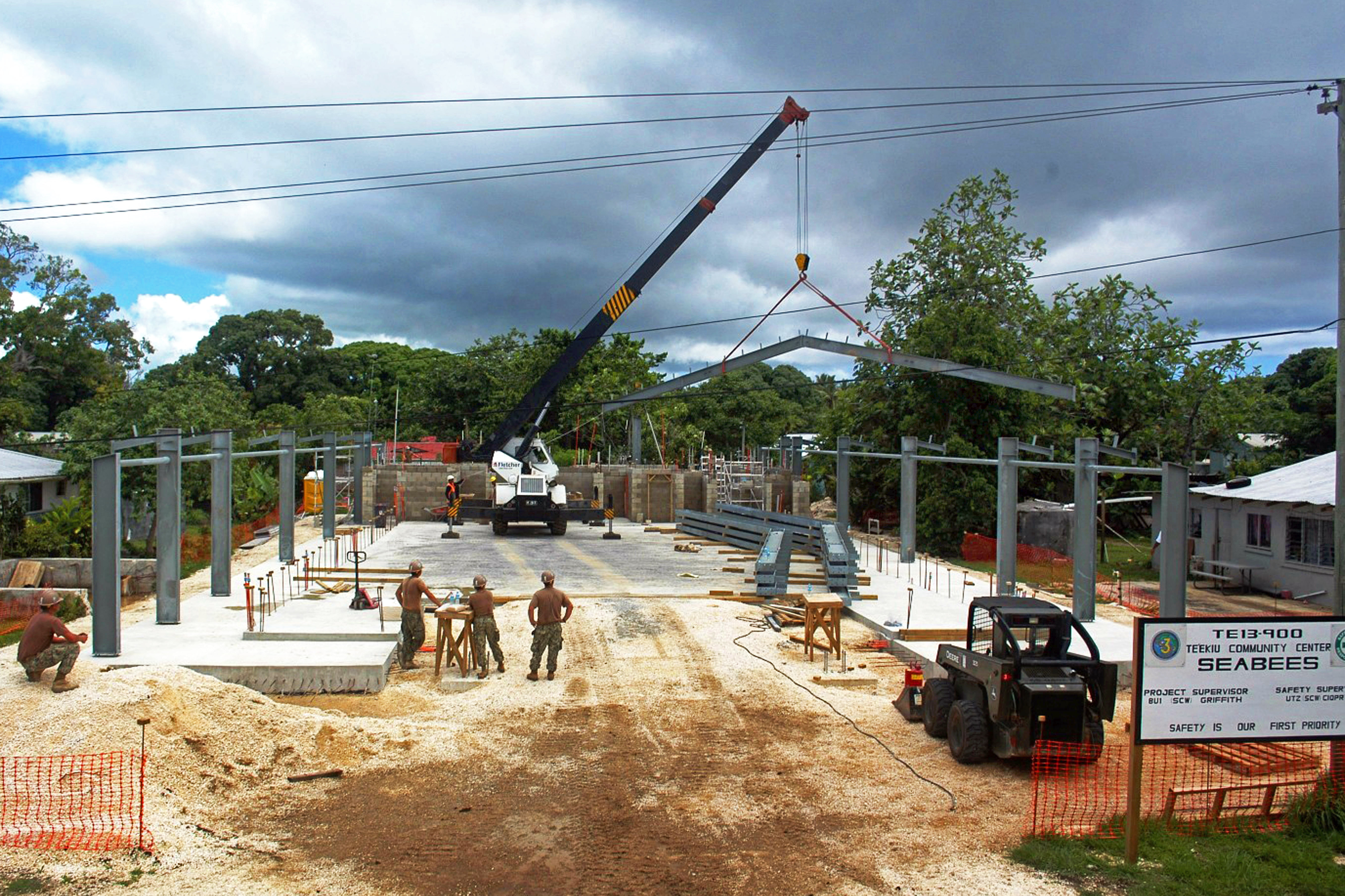 U.S. Navy Seabees and Tongan military engineers build the steel ...