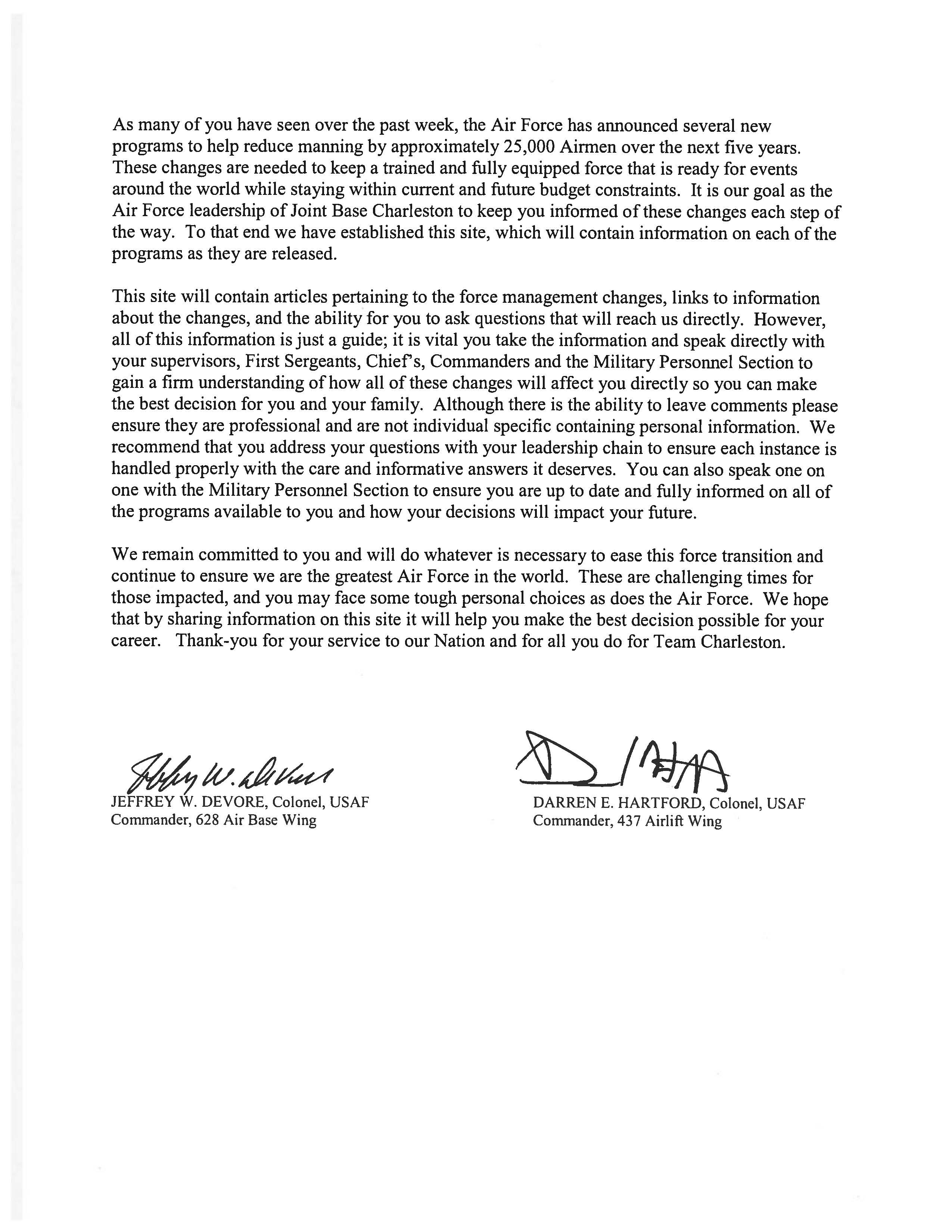 Commander's Letter Force Management