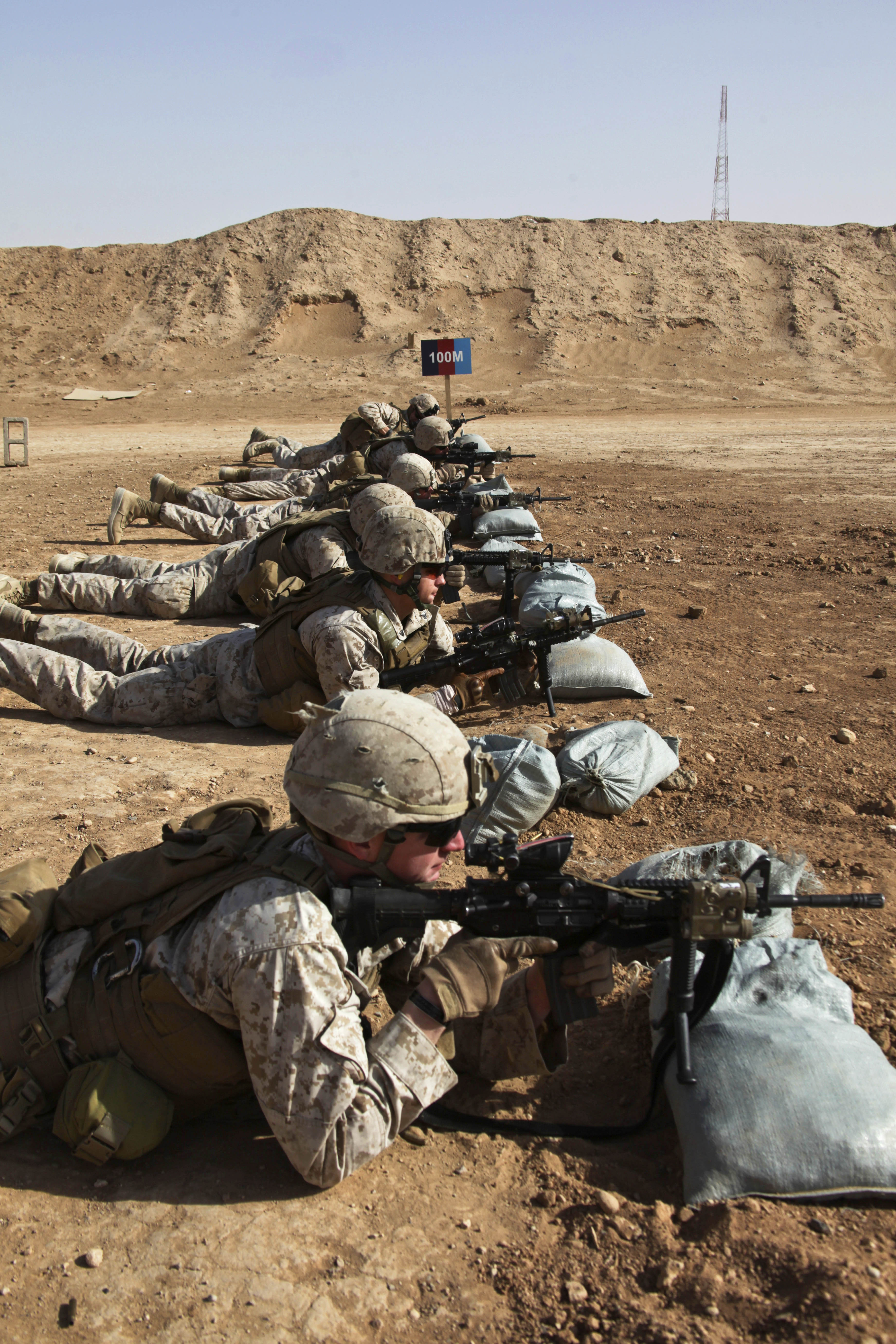 U.S. Marines fire at targets to acquire their battle sight zero on Camp ...