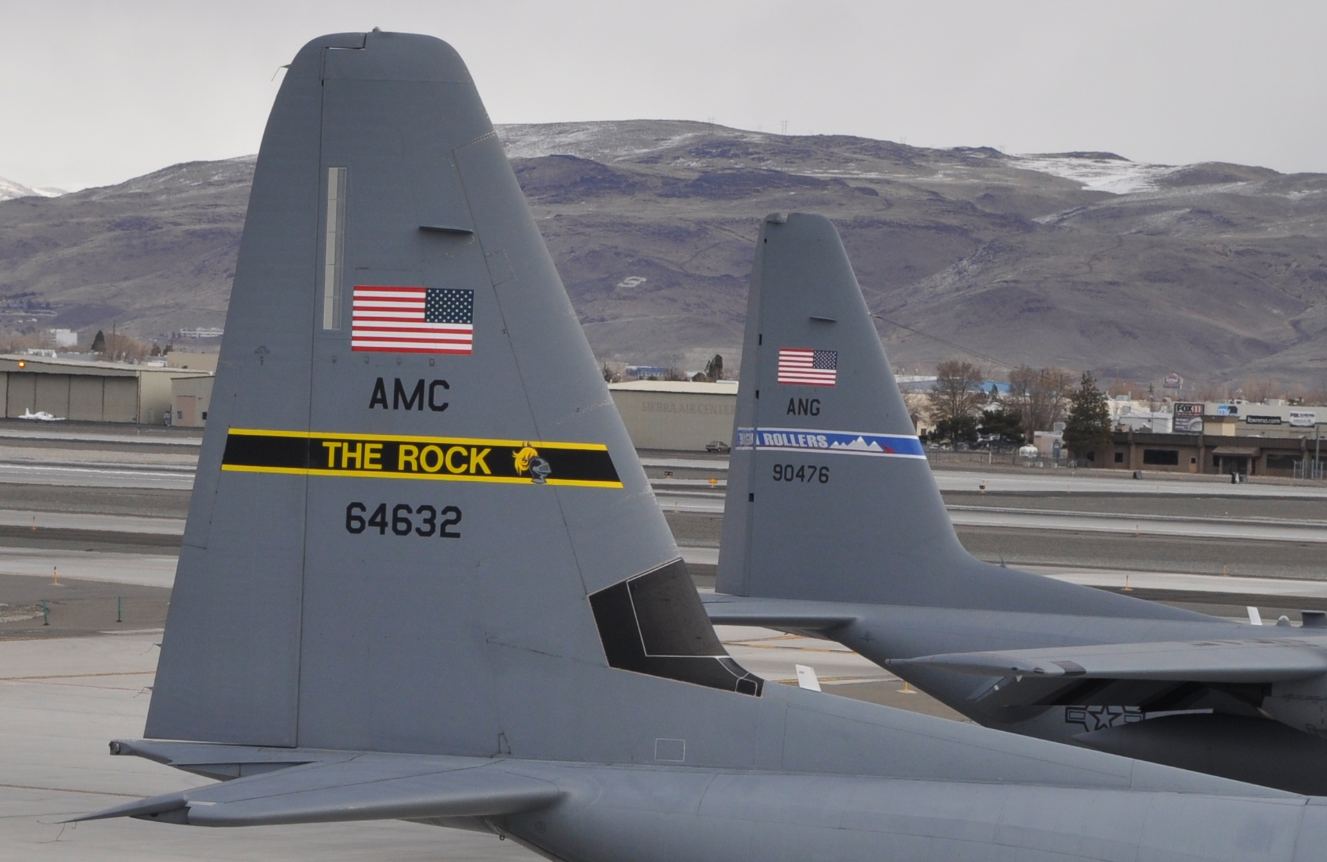 Tails of Reno and Little Rock C-130s on the ramp at the Reno Air ...