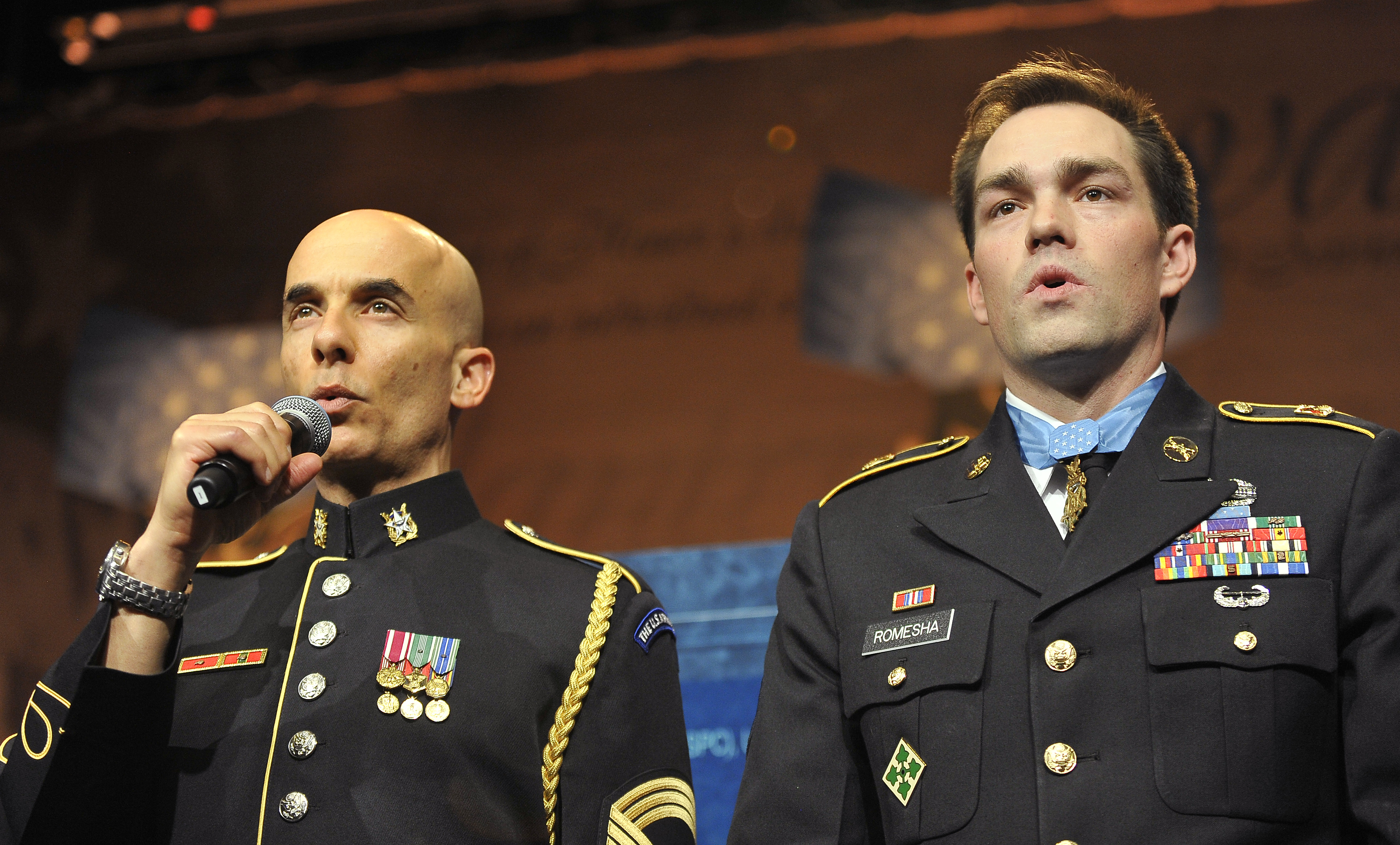 Former Army Staff Sgt. Clinton L. Romesha, right, a Medal of Honor ...