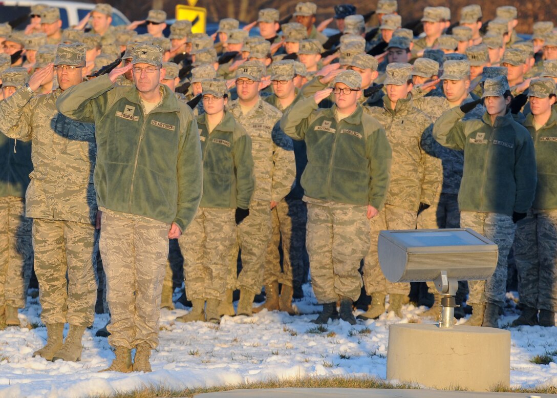 NASIC honors the flag for retreat ceremony