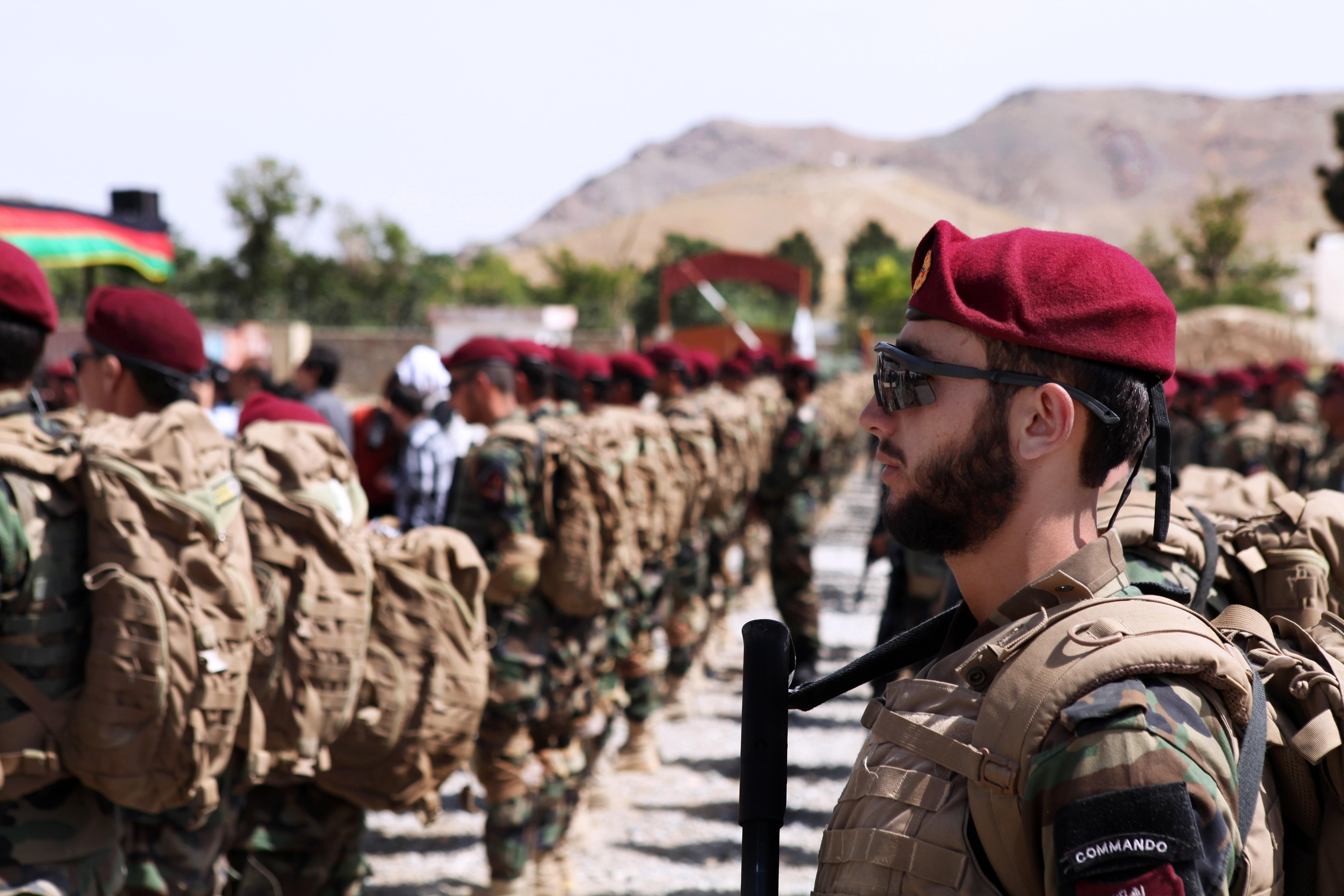 Members of the Afghan army's special operations command stand in ...