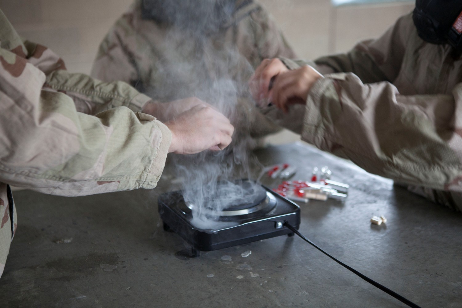 Headquarters Battalion Marines breathe easy during gas chamber training