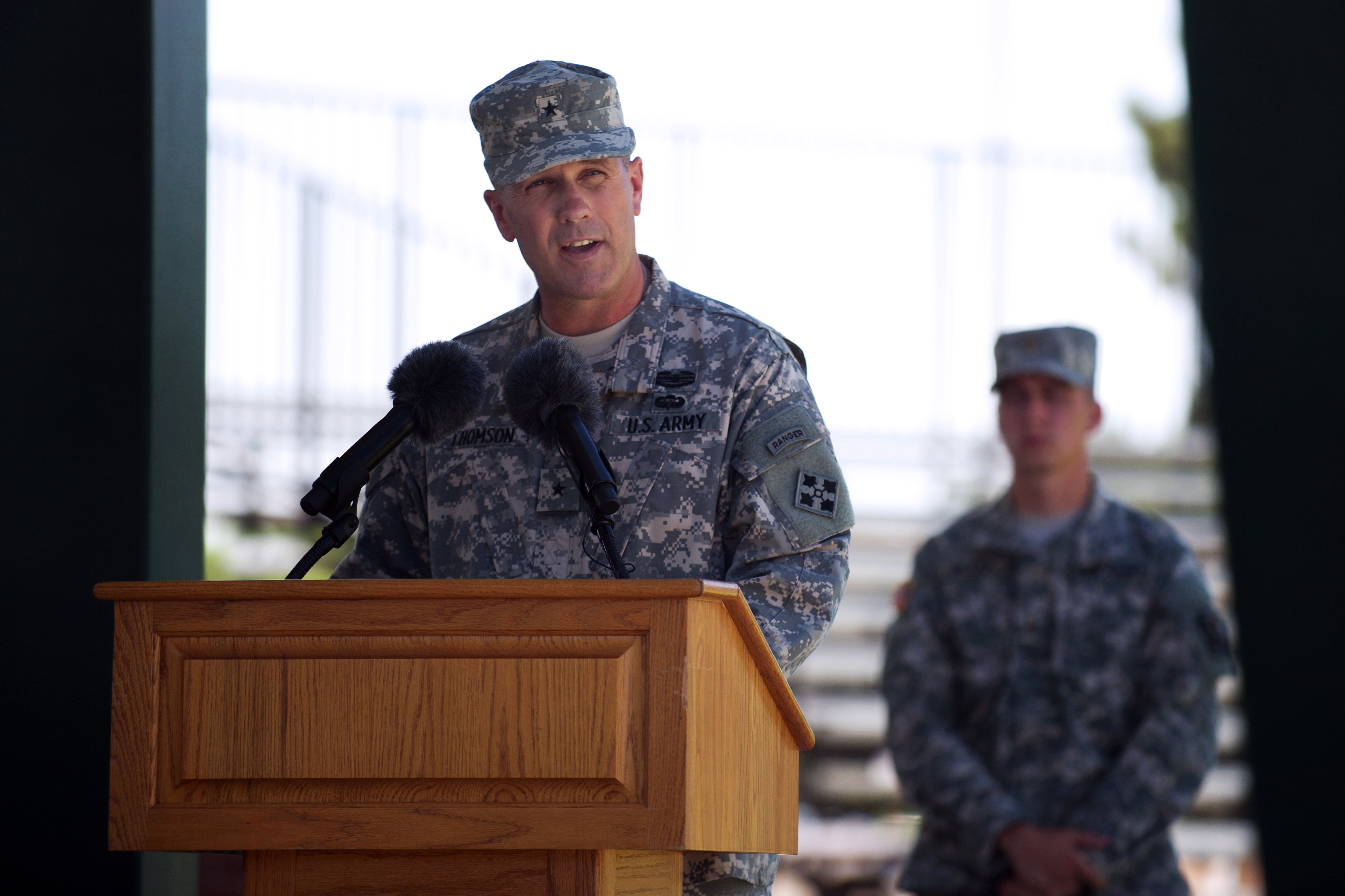 Army Brig. Gen. John “J.T.” Thomson III makes remarks during his ...