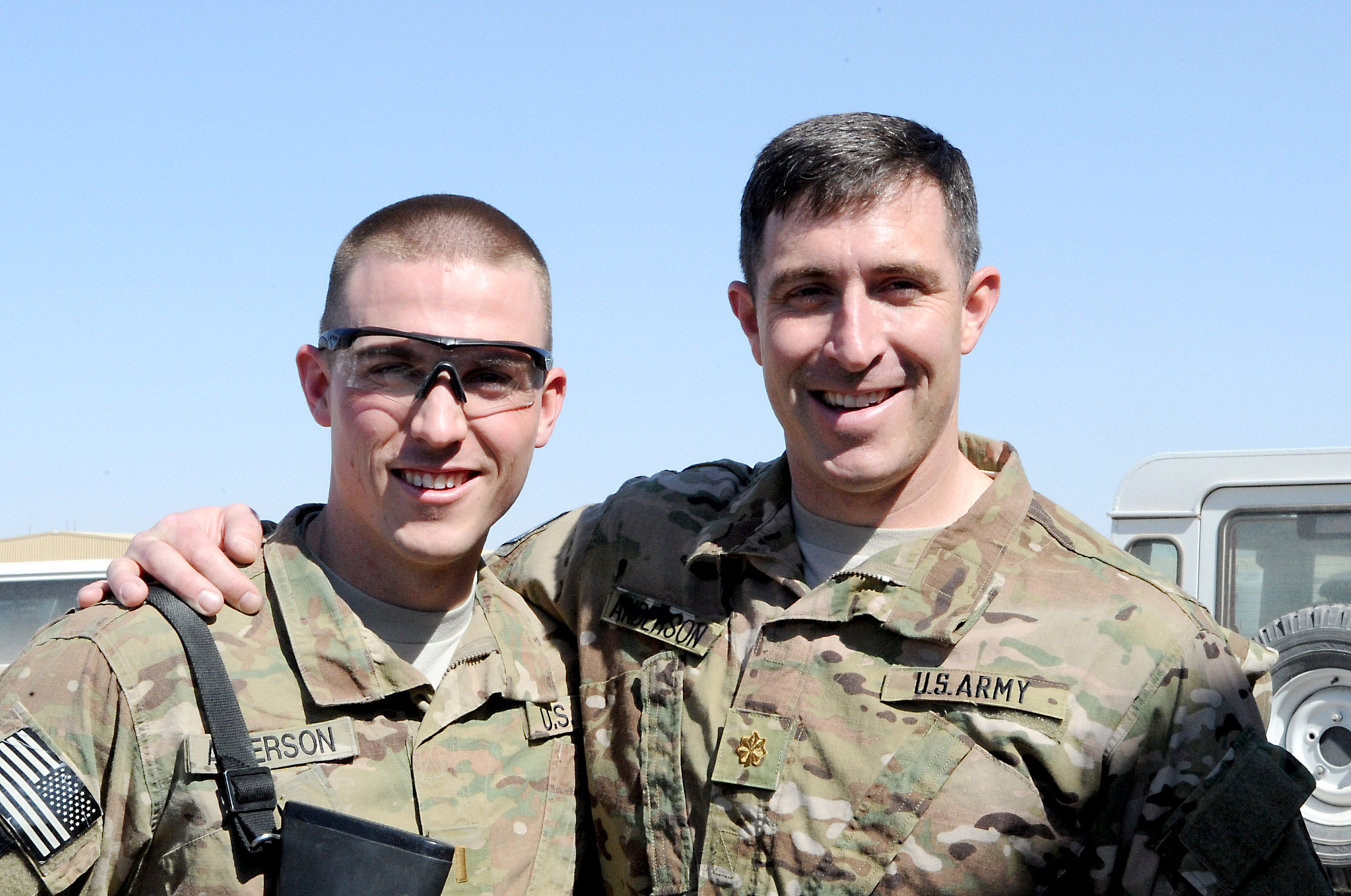 Army 1st Lt. Mark Anderson, left, currently deployed to Kandahar Air ...