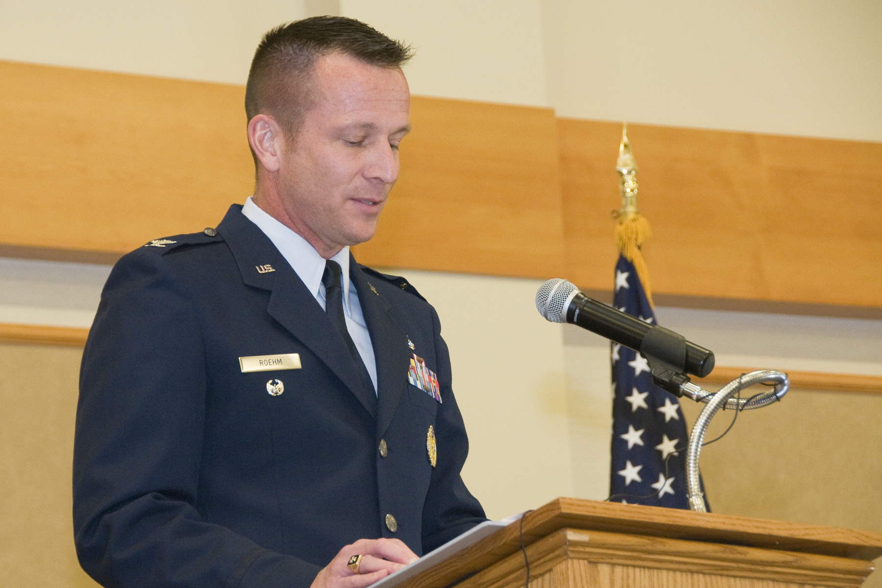 Colonel R. Bruce Roehm speaks