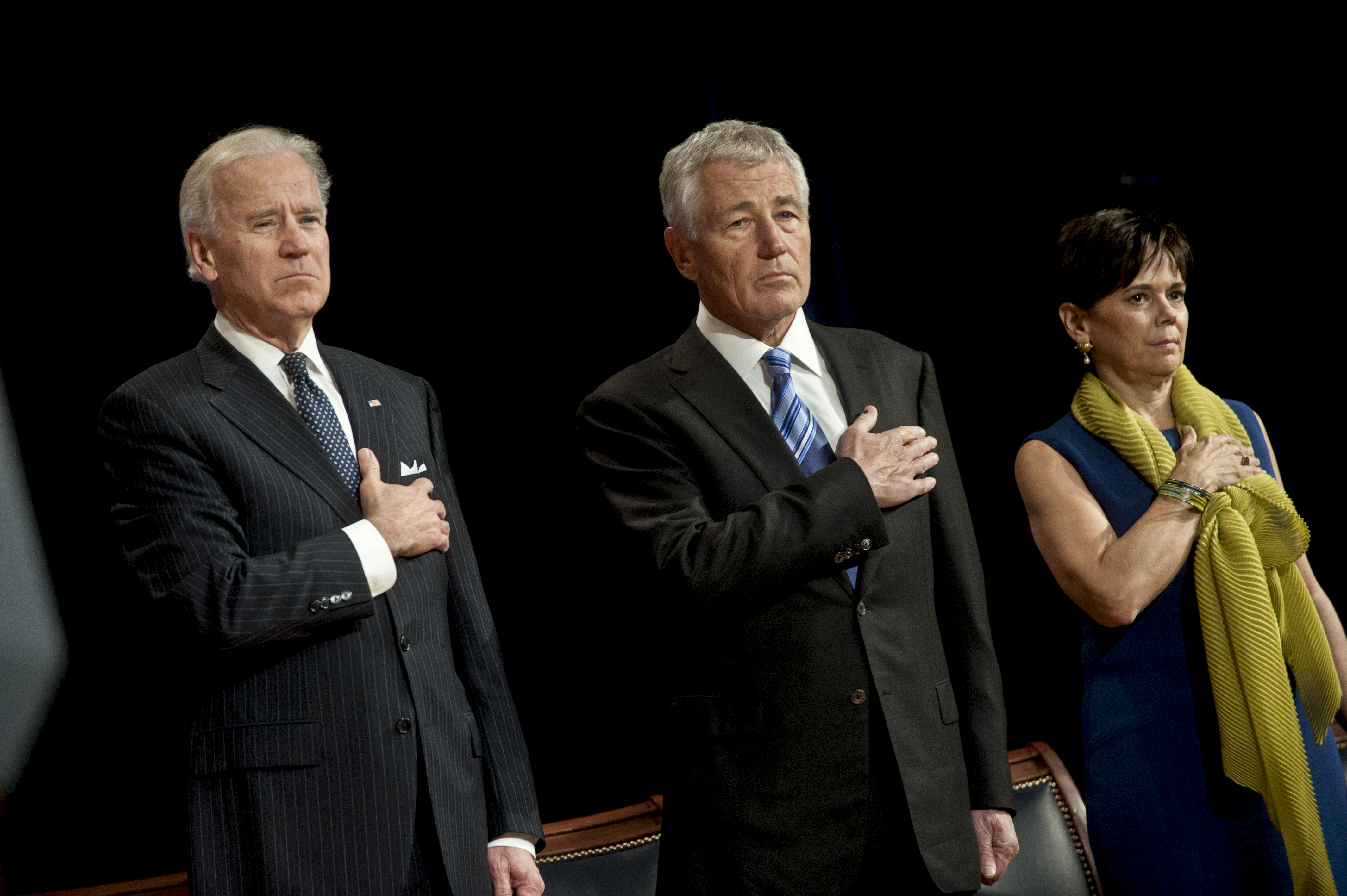 Vice President Joe Biden, left, Defense Secretary Chuck Hagel and his ...