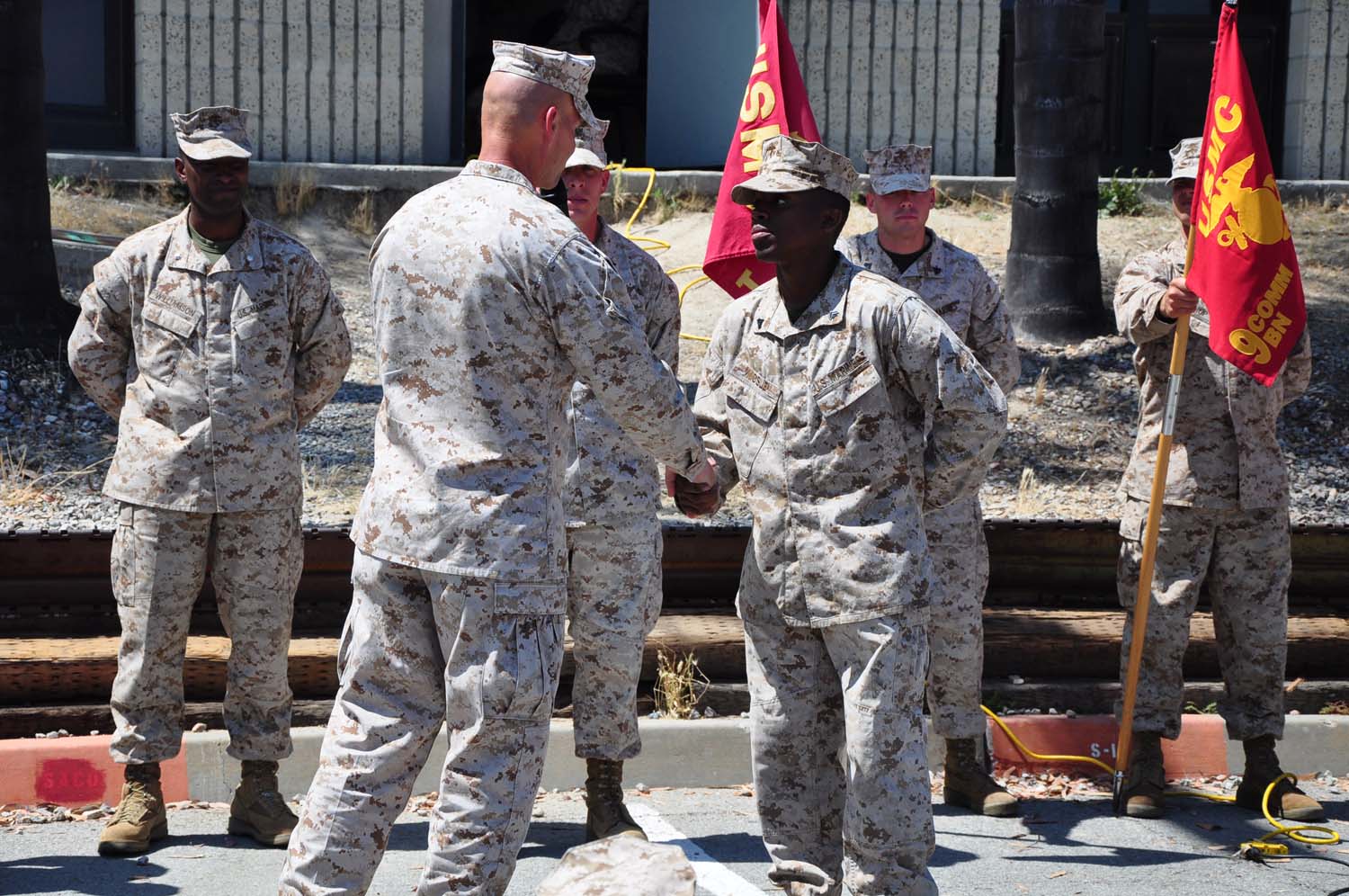 Col. Hanson addressing 9th Comm Bn. Marines on his fairwell tour