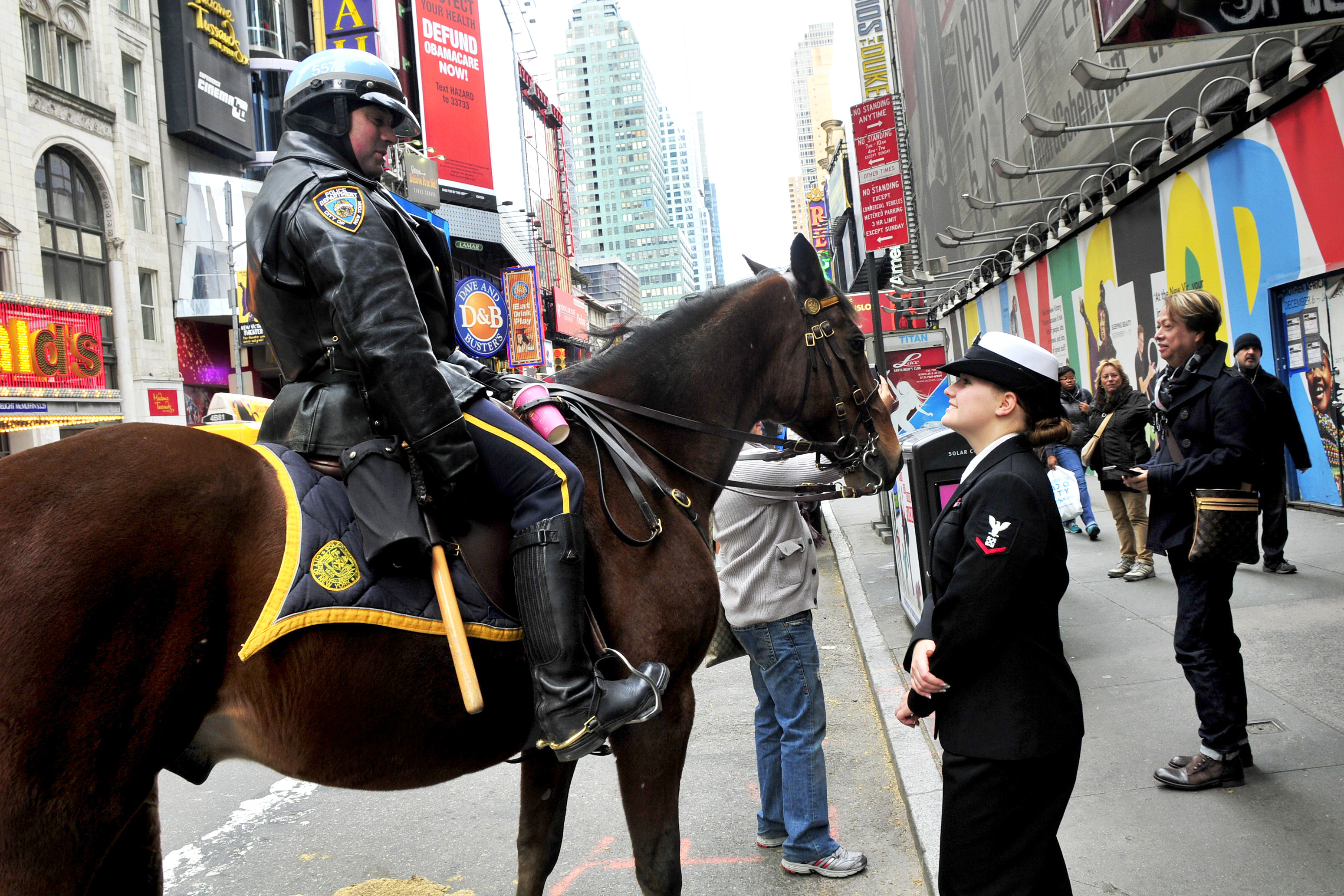 Navy Petty Officer 3rd Class Hailey Shover talks with a New York City ...