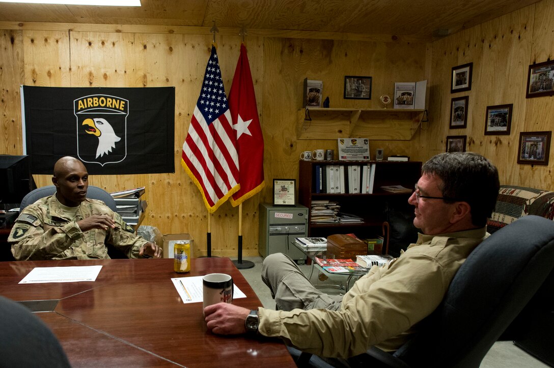 U.S. Deputy Defense Secretary Ash Carter speaks with U.S. Army Brig ...