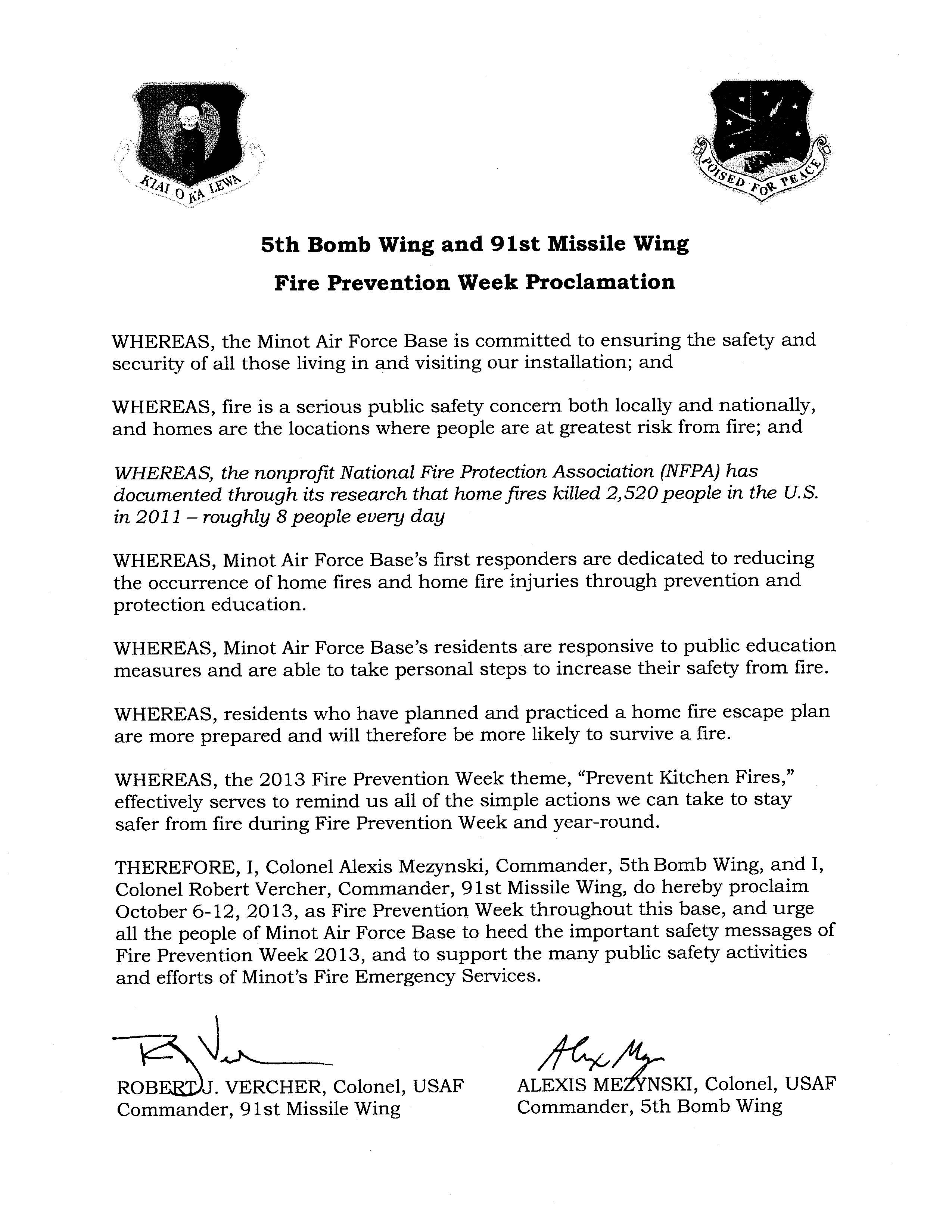 2013 Fire Prevention Week Proclamation > Minot Air Force Base > Article ...