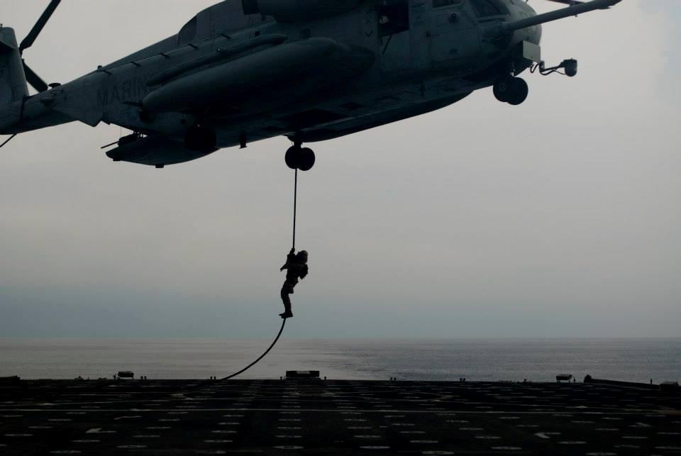Marines of FOX co 3rd platoon conduct fast rope training