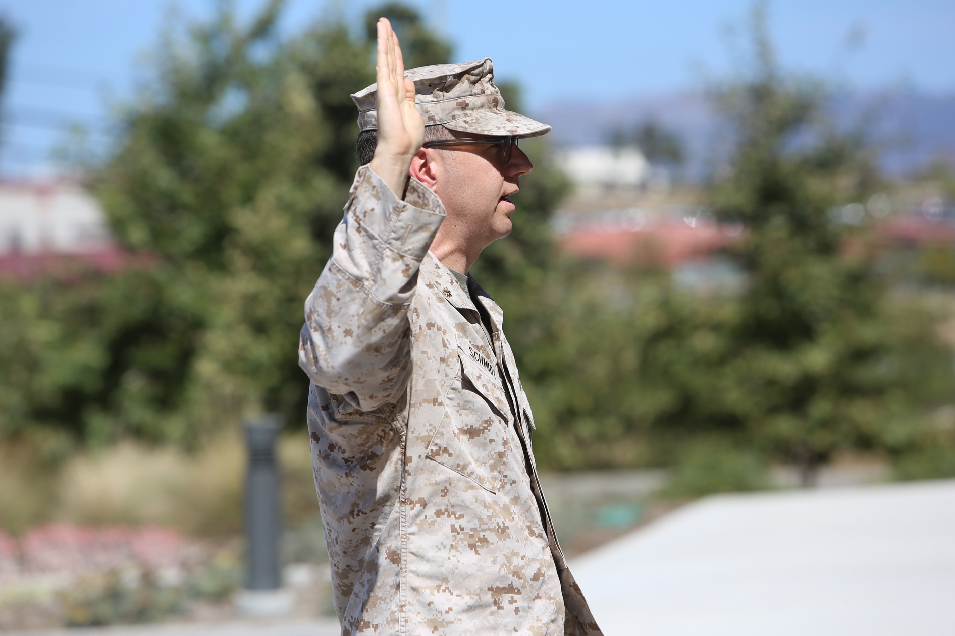 1st MLG Marine pins on lieutenant colonel