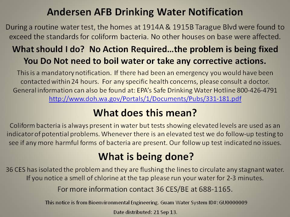 Andersen AFB Drinking Water Notification