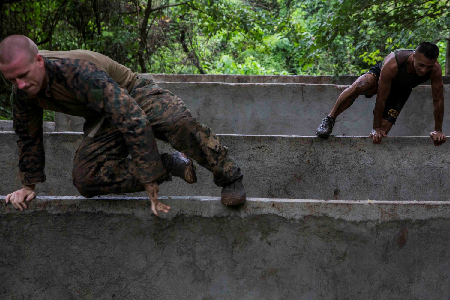 U.S. and Philippine Marines overcome jungle obstacles