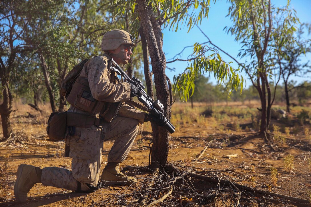 U.S. Marine Corps Cpl. Thomas McGill provides security during Exercise ...