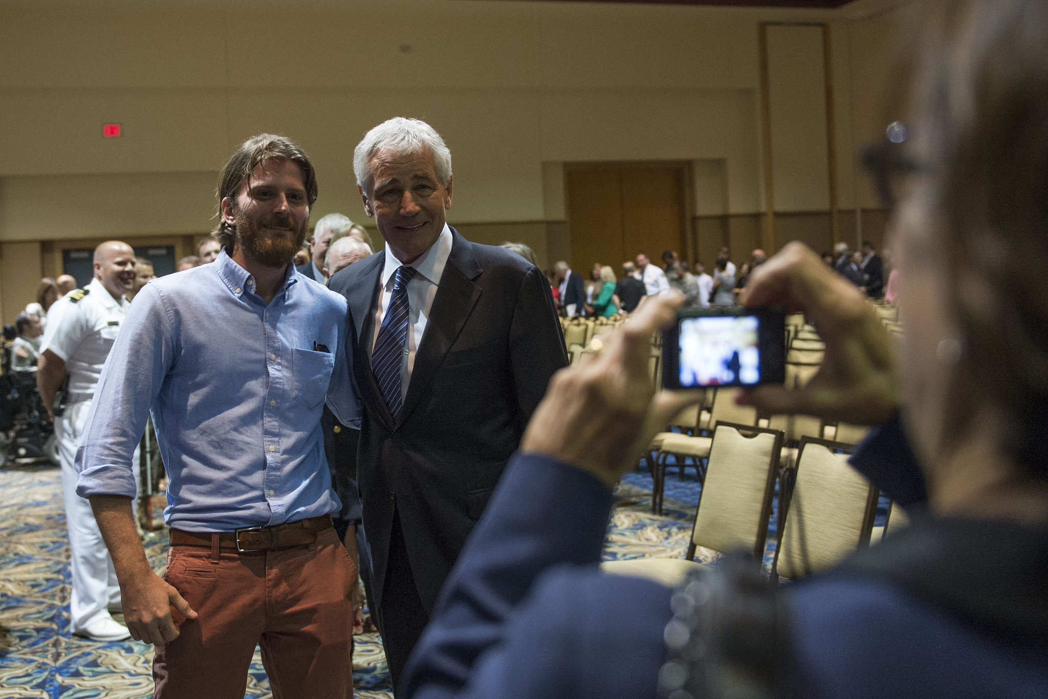 Defense Secretary Chuck Hagel poses for a photo after the change-of ...