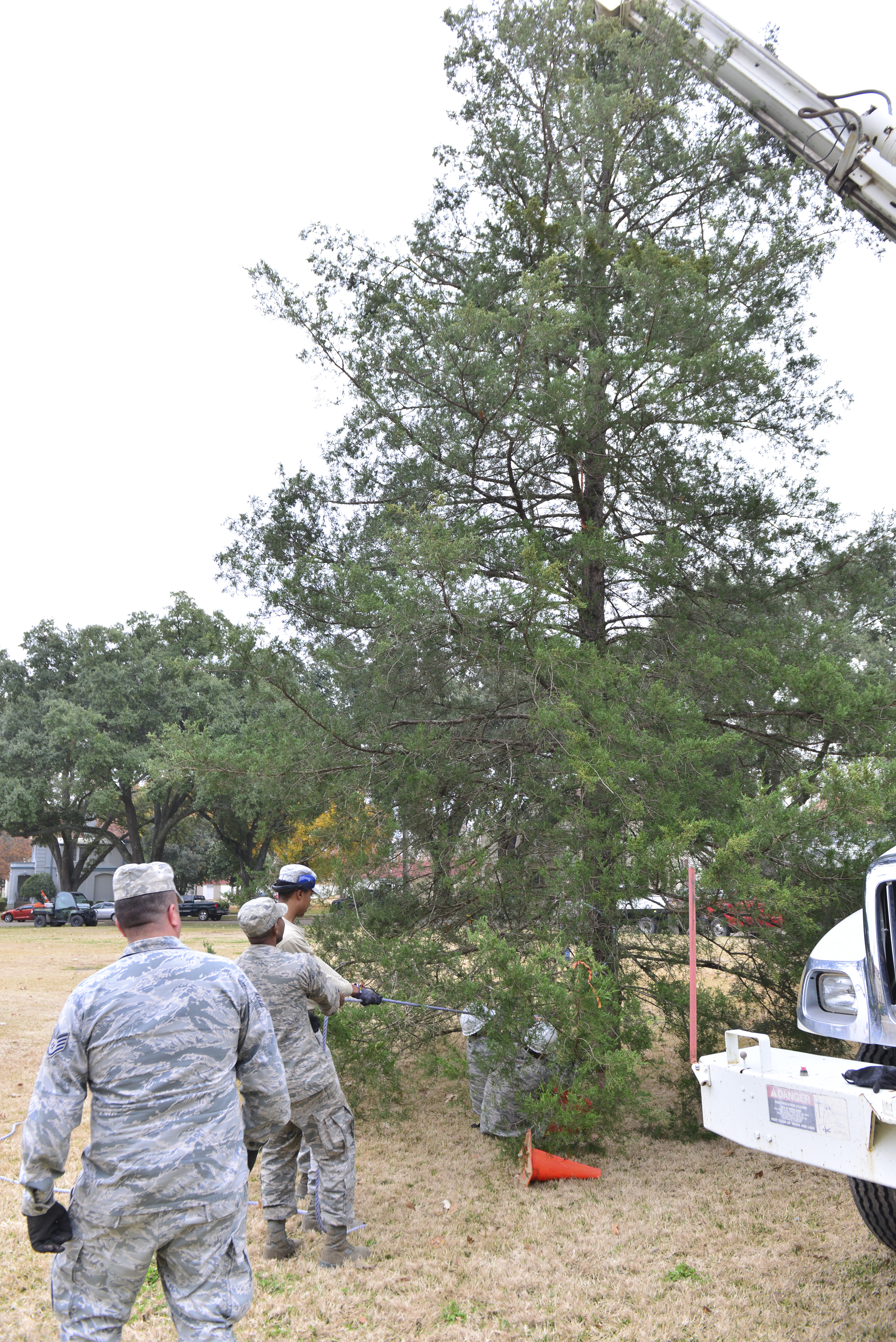 2nd CES Airmen raise Christmas tree > Barksdale Air Force Base > Display