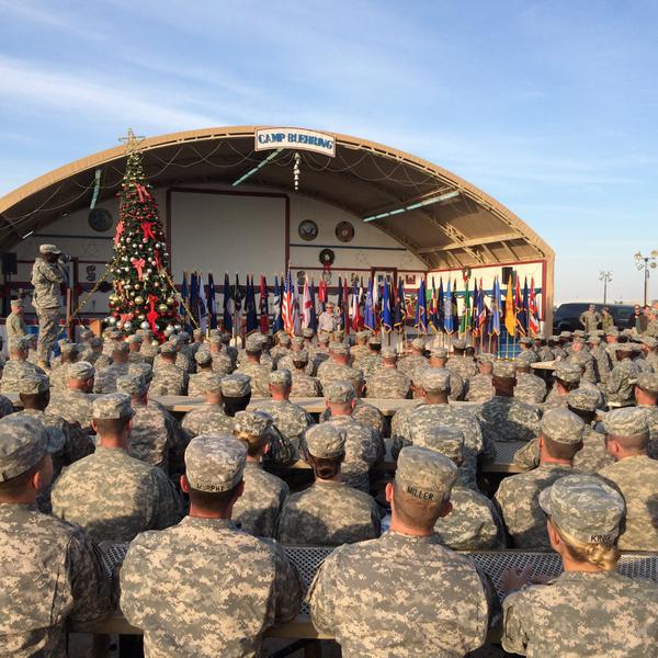 U.S. Defense Secretary Chuck Hagel addresses service members on Camp ...