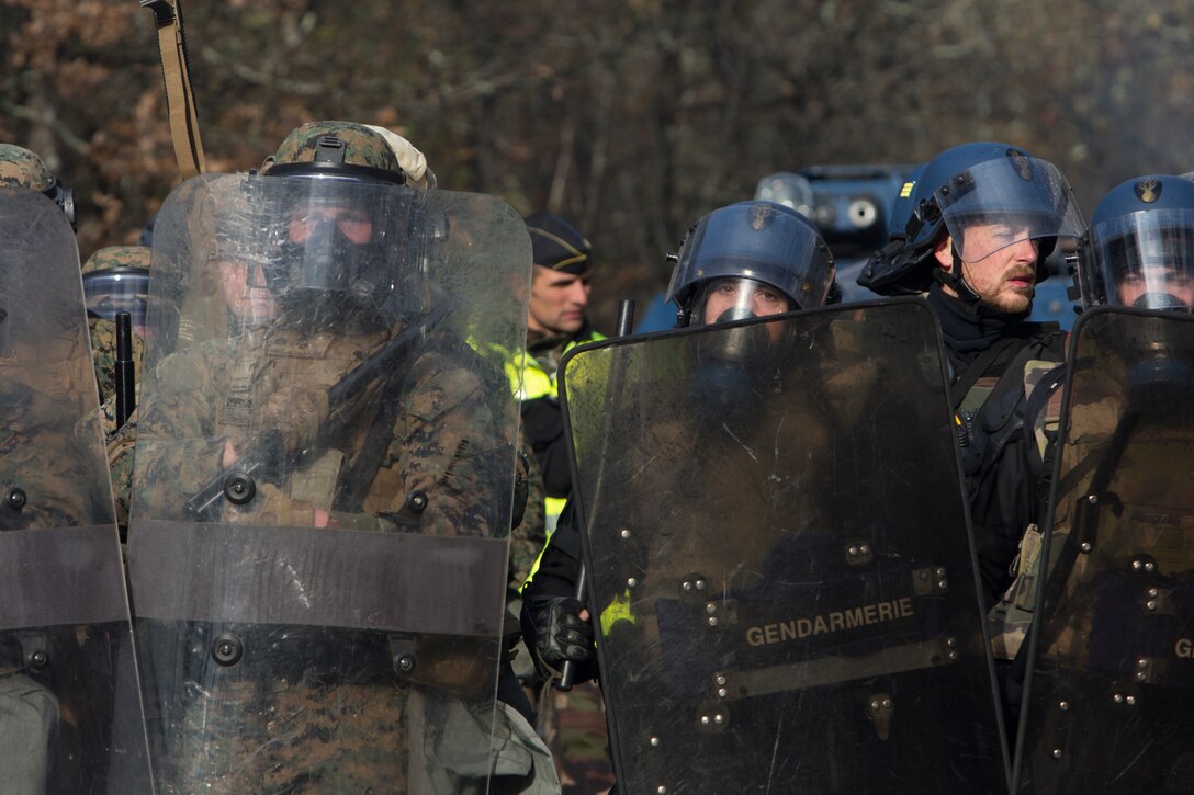 U.S. Marines, French Gendarmes conduct crowd and riot control training