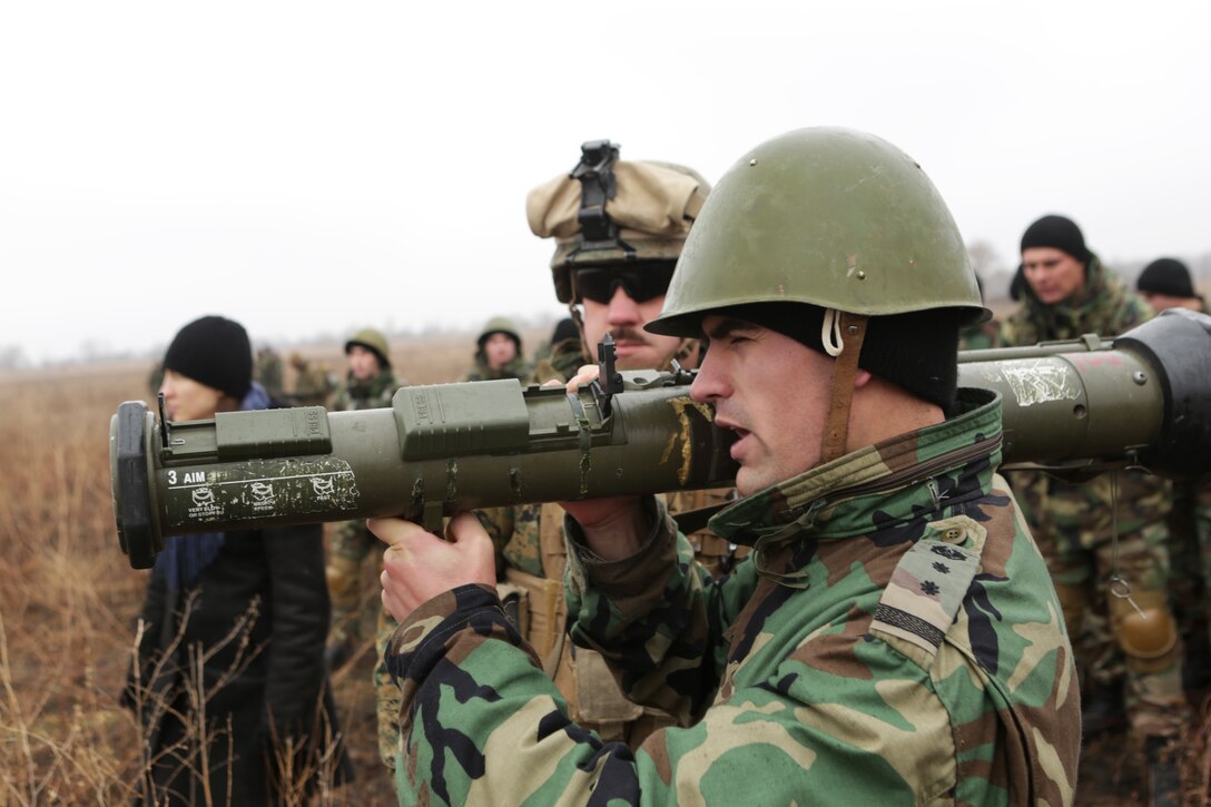 U.S. Marines and Moldovan soldiers conduct a combined anti-armor ...