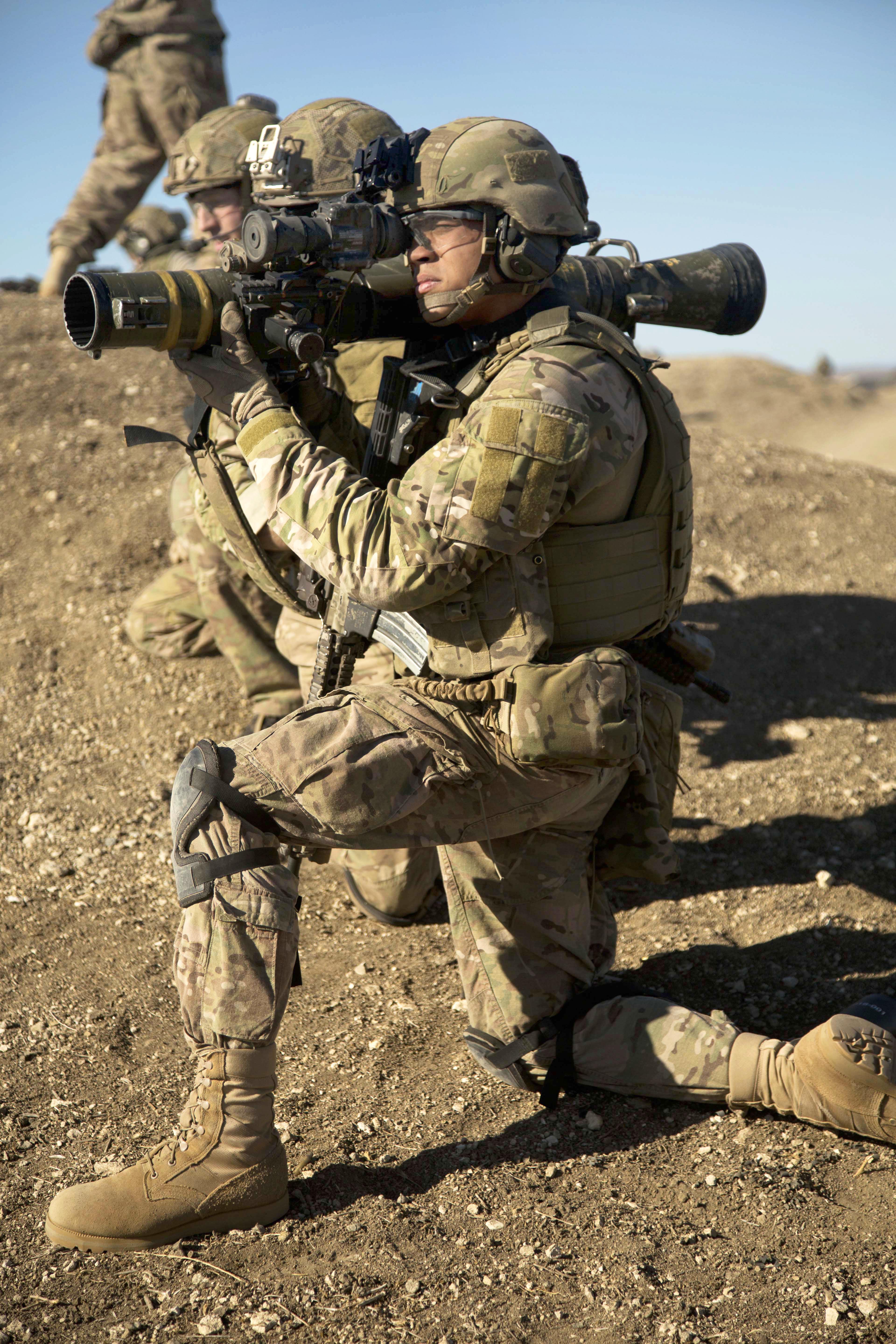 An Army Ranger prepares to fire a Carl Gustav recoilless rifle during ...