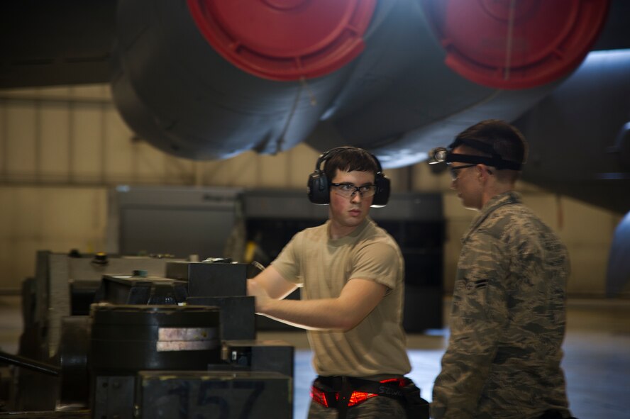 5th AMXS loads bombs for an upcoming inspection