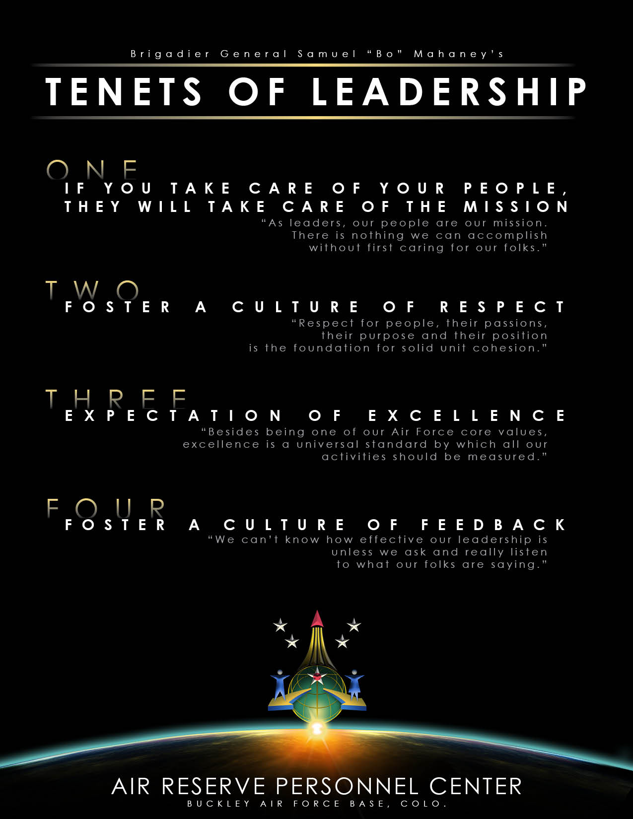 Mahaney posts four tenets of leadership > Air Reserve Personnel Center ...