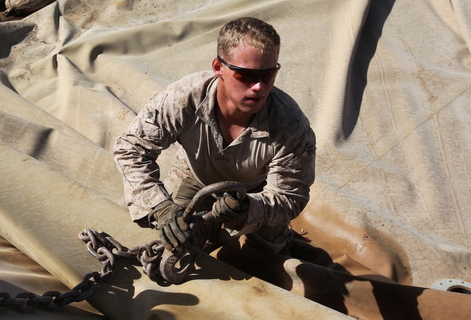 Marine Wing Support Squadron 274 Marines finish bulk fuel bladder ...