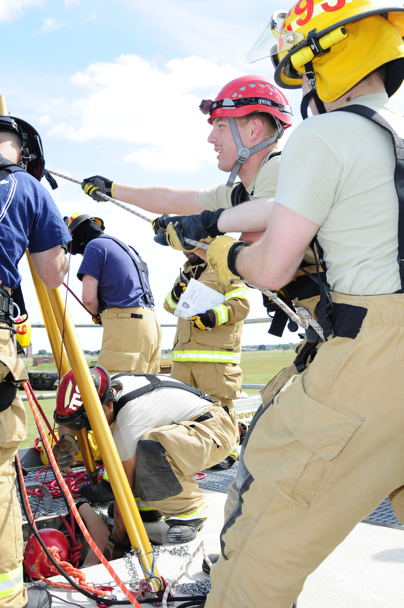 Firefighters train on confined-space rescue procedures