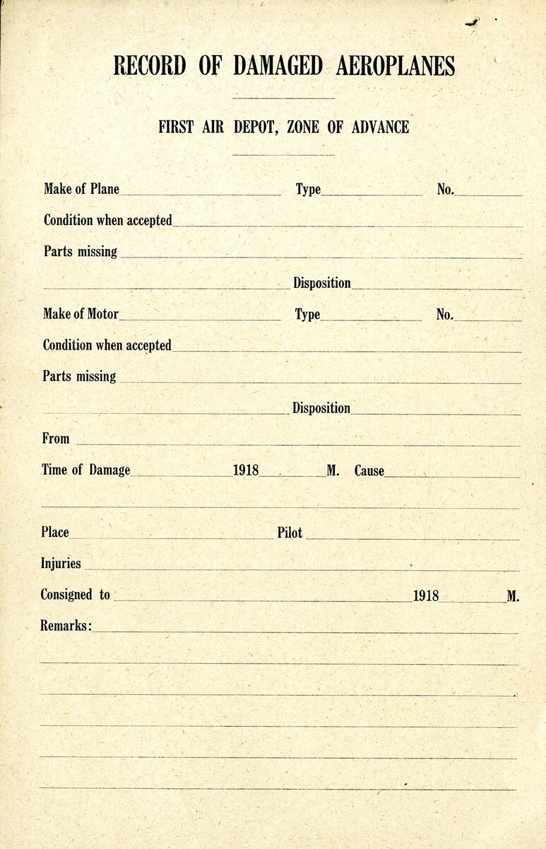 World War I Aircraft Damage Report > National Museum of the United ...