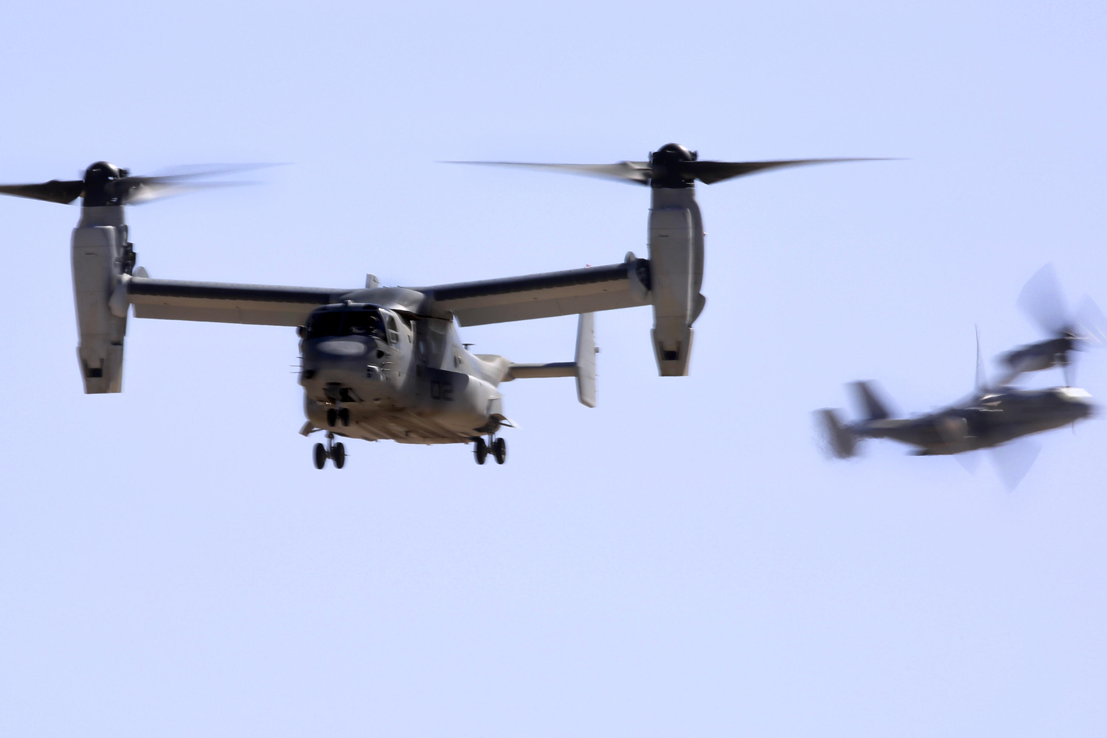 Marine Corps V-22 Osprey aircraft make their final approach for landing ...