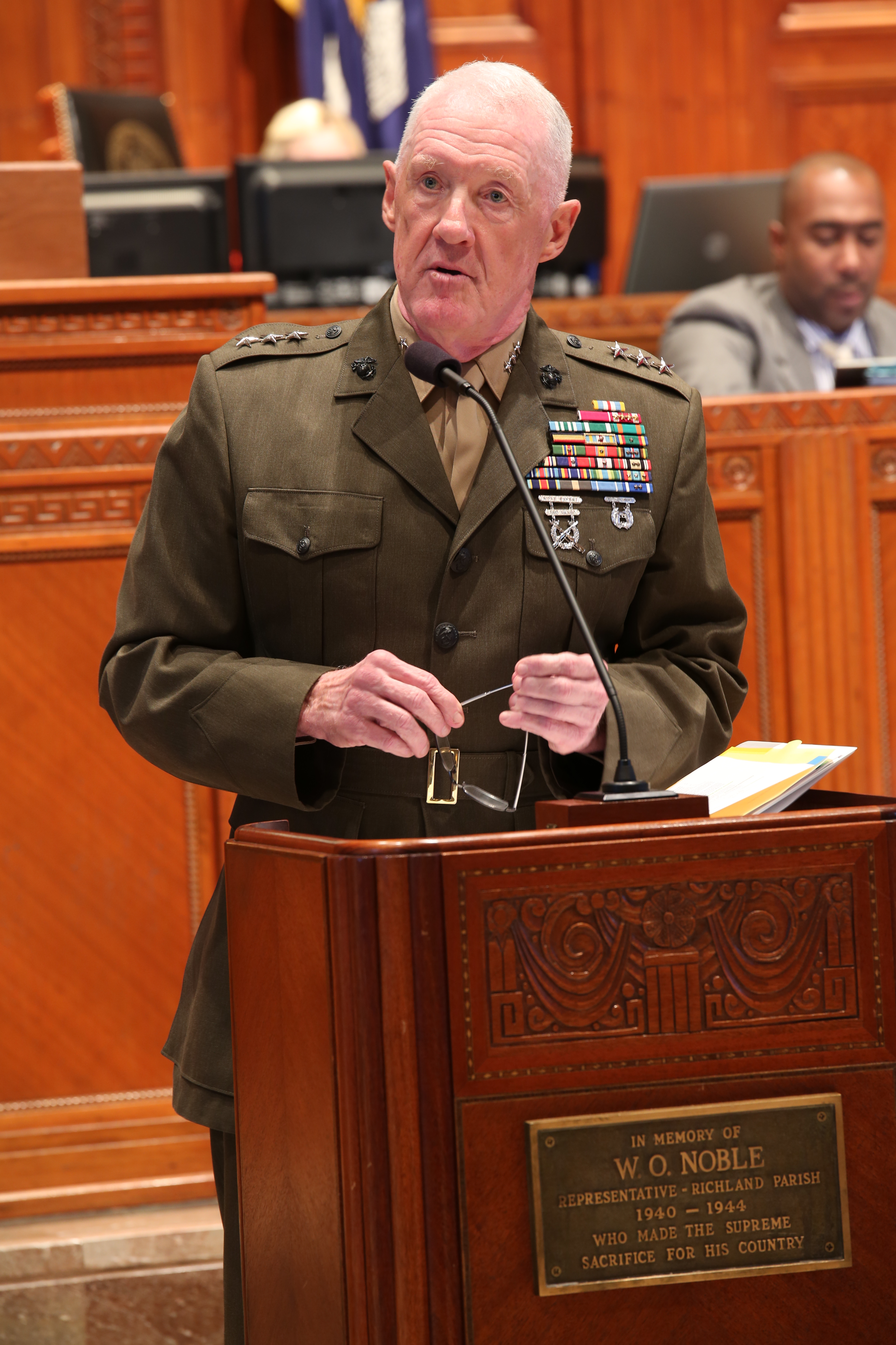 Commander MORFORES speaks to Louisiana state legislature