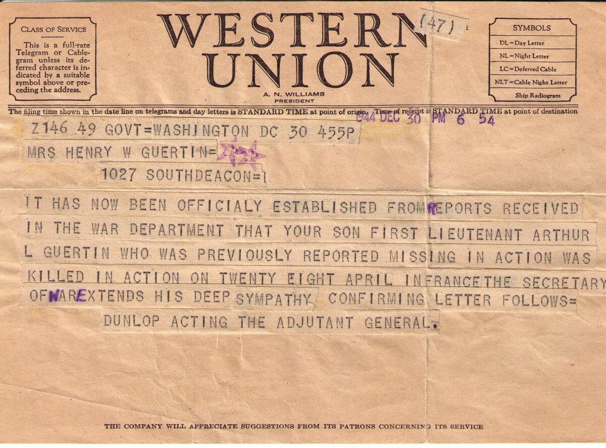 missing in action letter