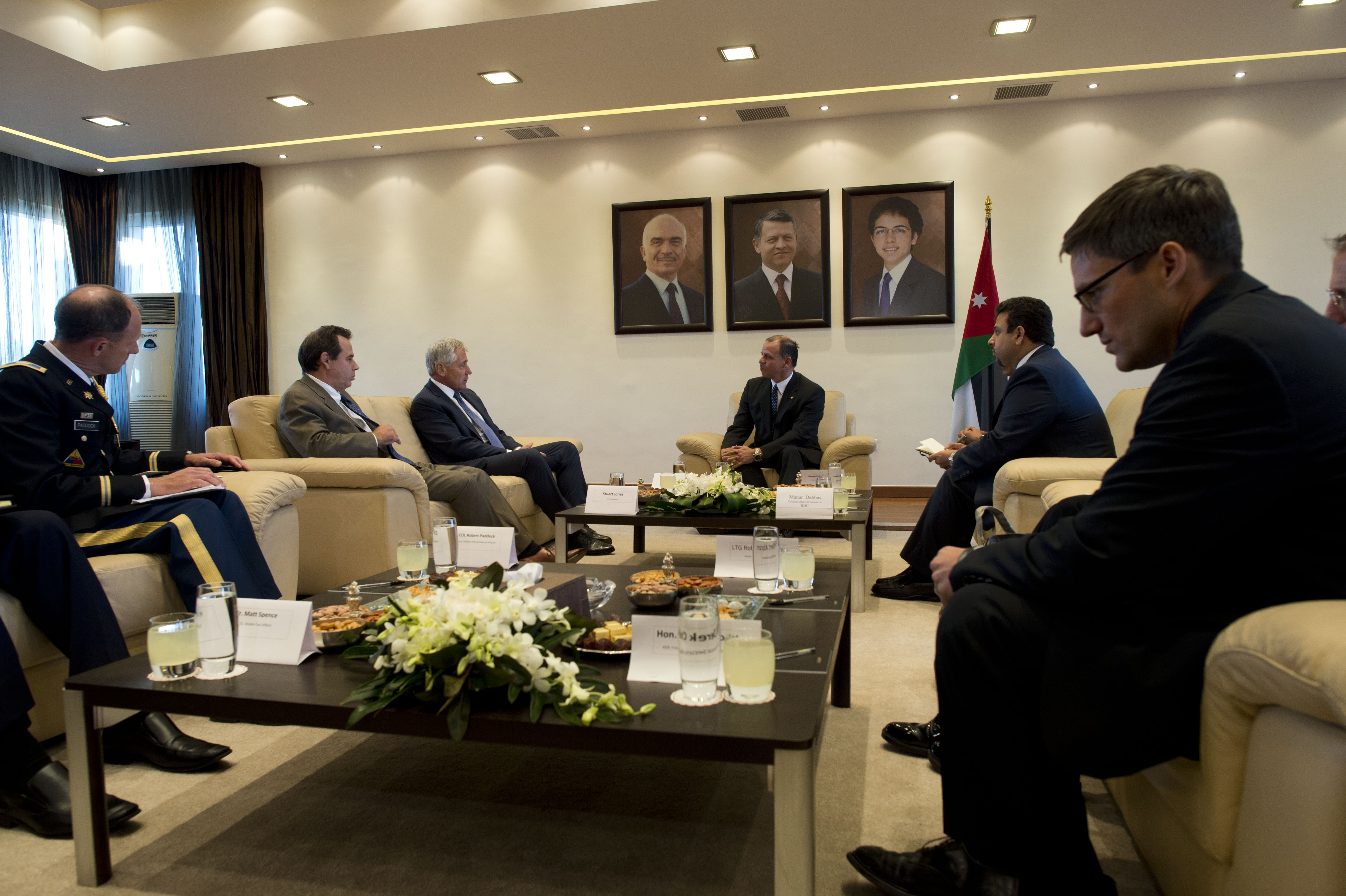 U.S. Defense Secretary Chuck Hagel, third from left, meets with ...