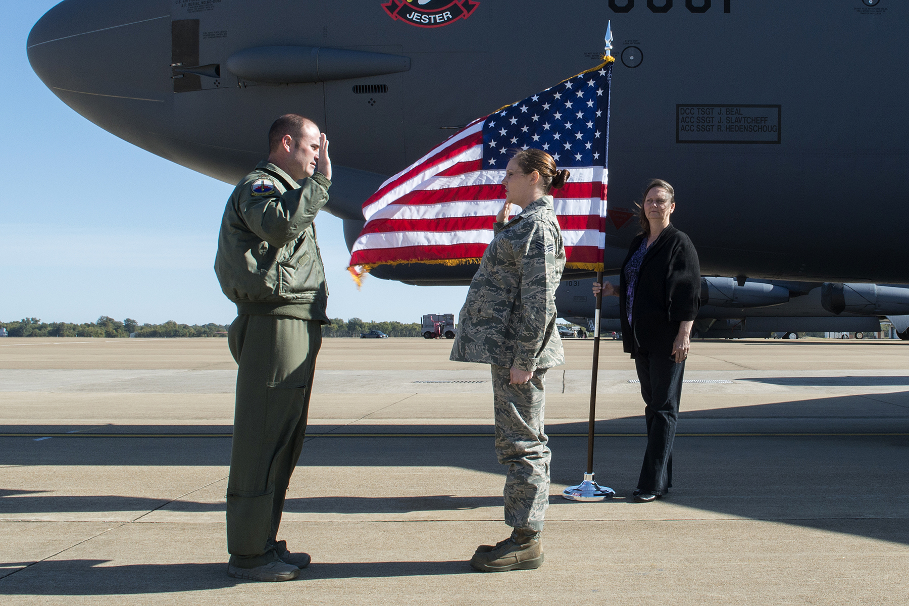 An Airman, a baby, and a B-52
