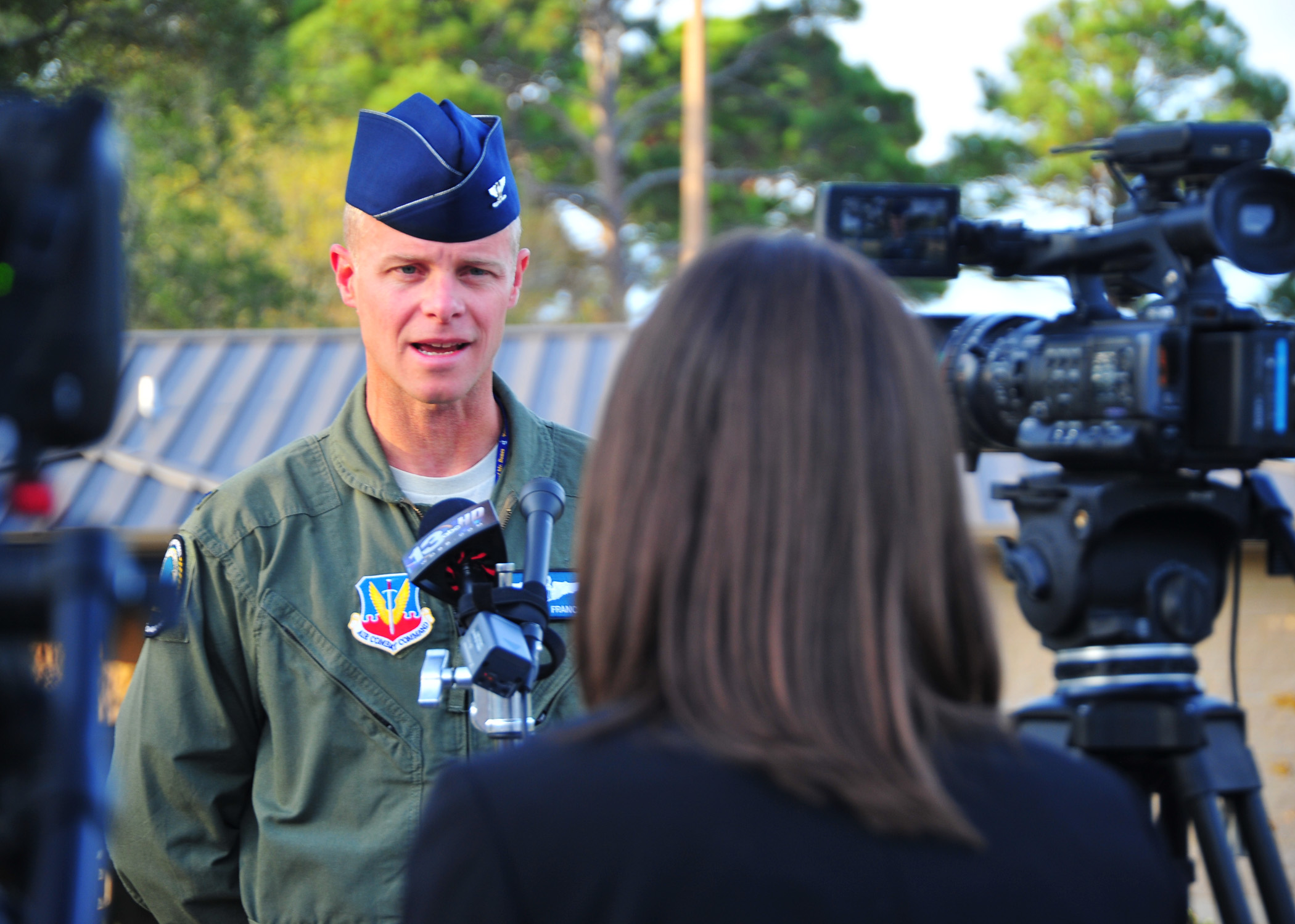 Col. Derek C. France speaks to media