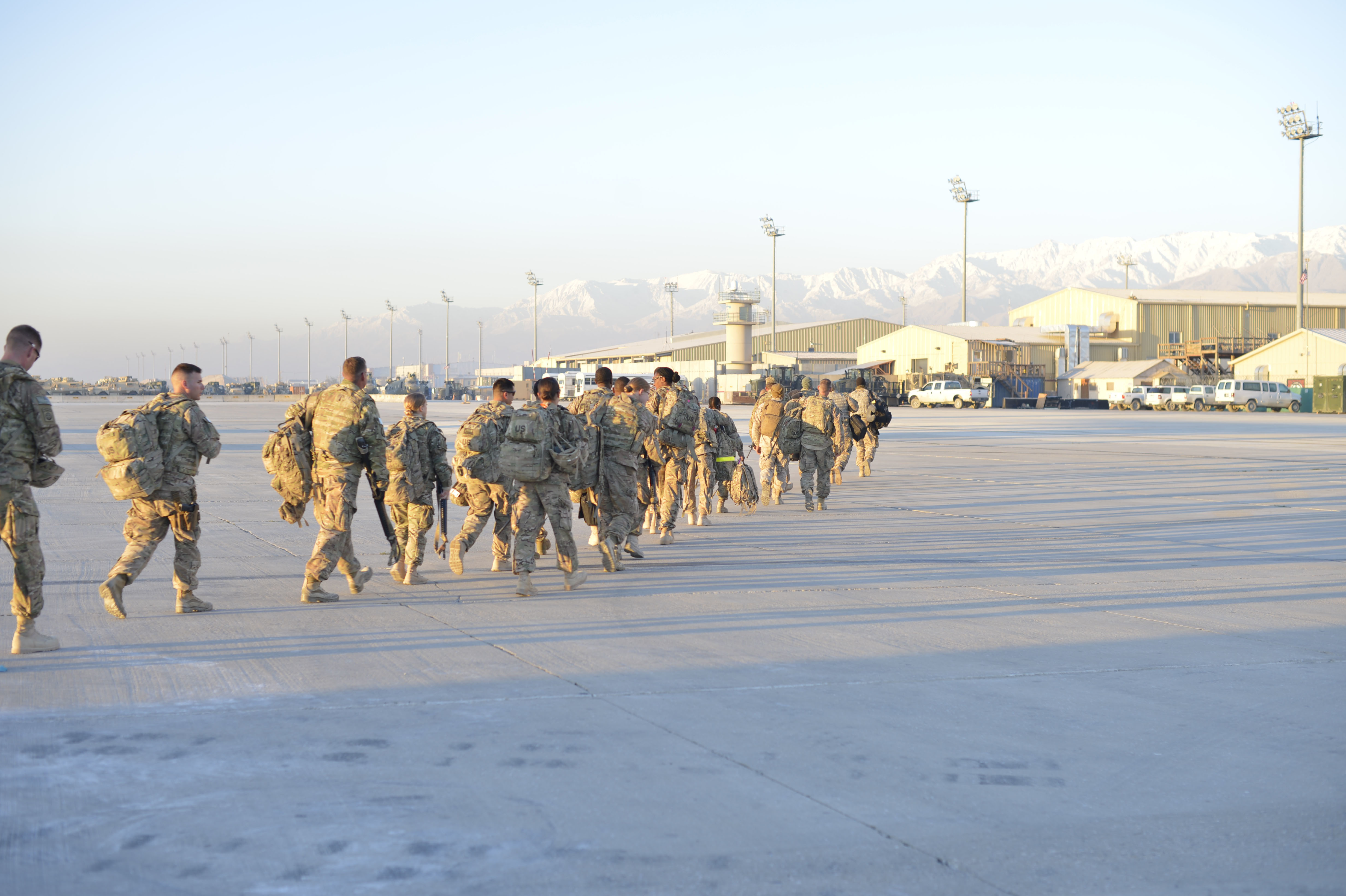 Soldiers arrive to Bagram Air Field from Shindand, Afghanistan