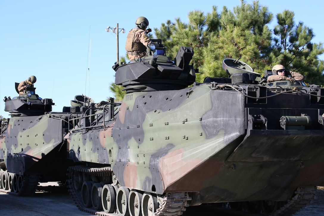 Integrated Task Force AAV Marines practice water tactics