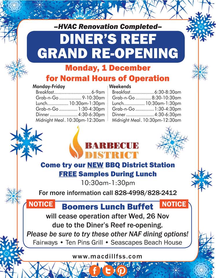 Dining Facility to Reopen Dec. 1 > MacDill Air Force Base > Article Display