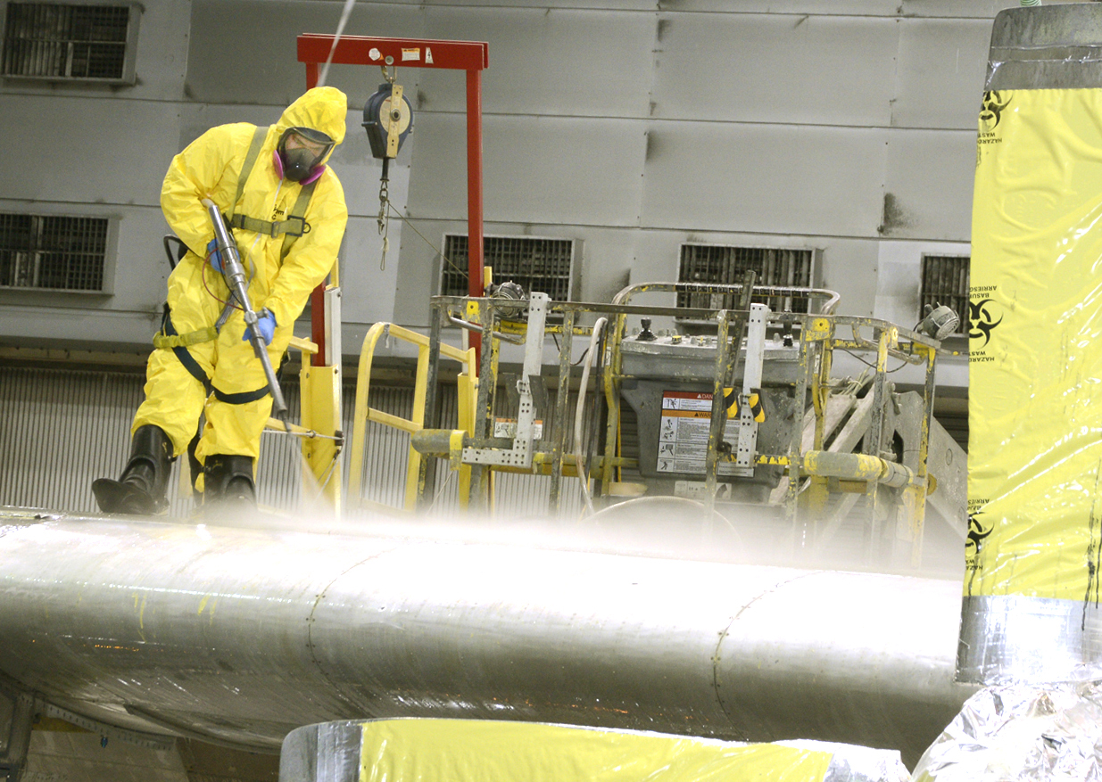 Depainting critical during C130's PDM, allows mechanics to inspect ...