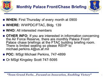Monthly Palace Front/Palace Chase Briefing